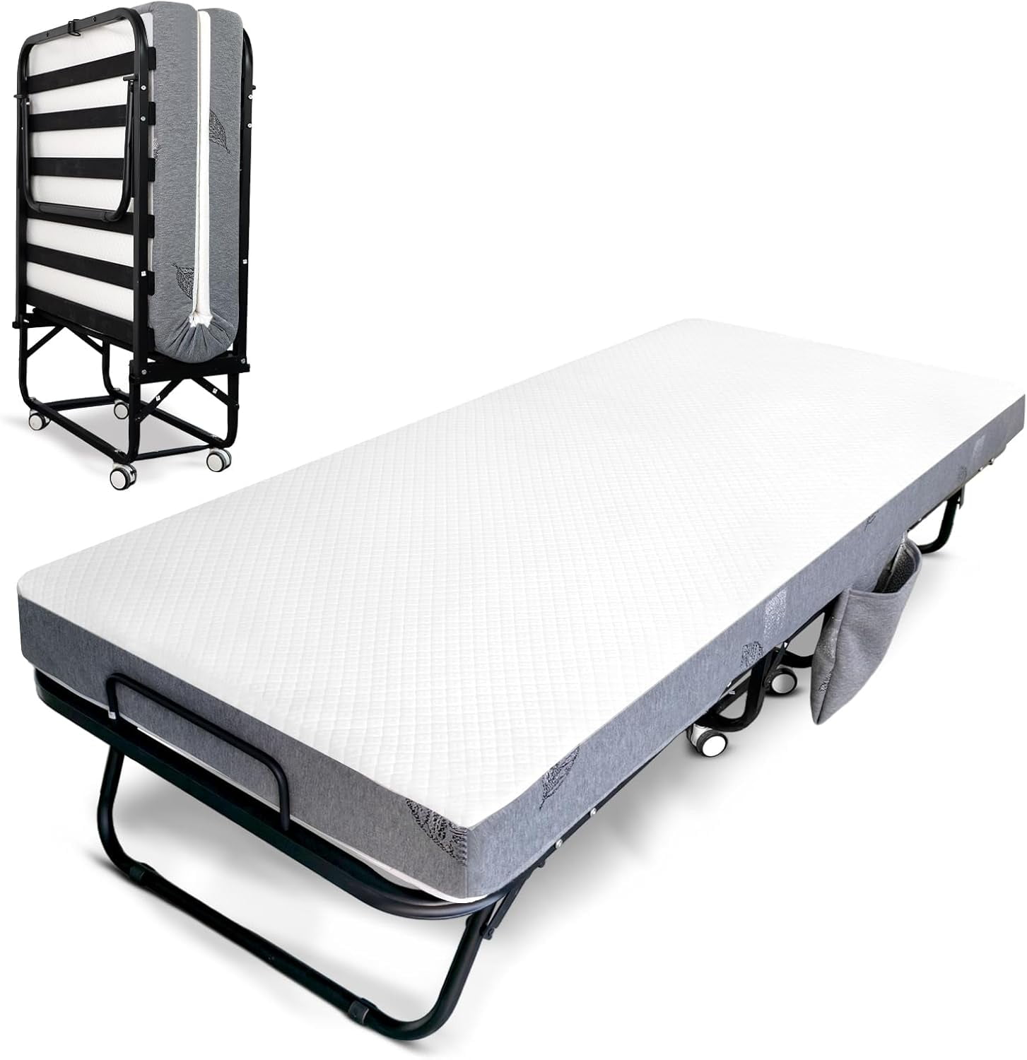 Folding Bed with Mattress for Adults, Single Size Portable Foldable Bed ...