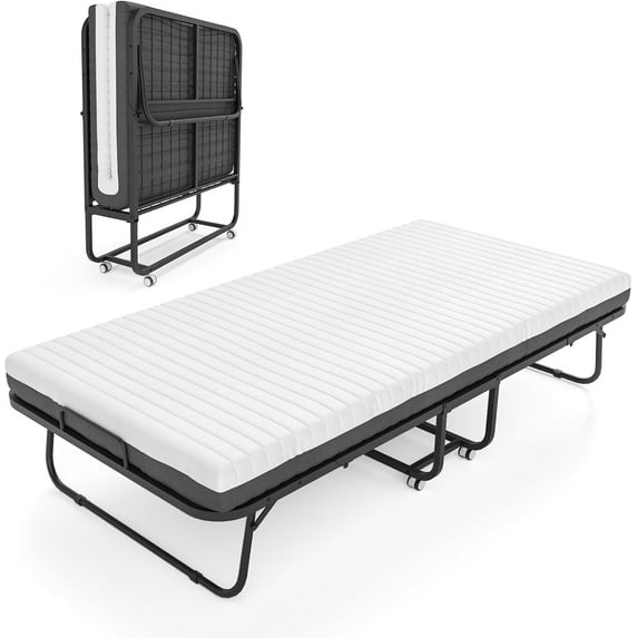 Folding Bed with Memory Foam Mattress, 75"x38" Foldable Rollaway Guest ...