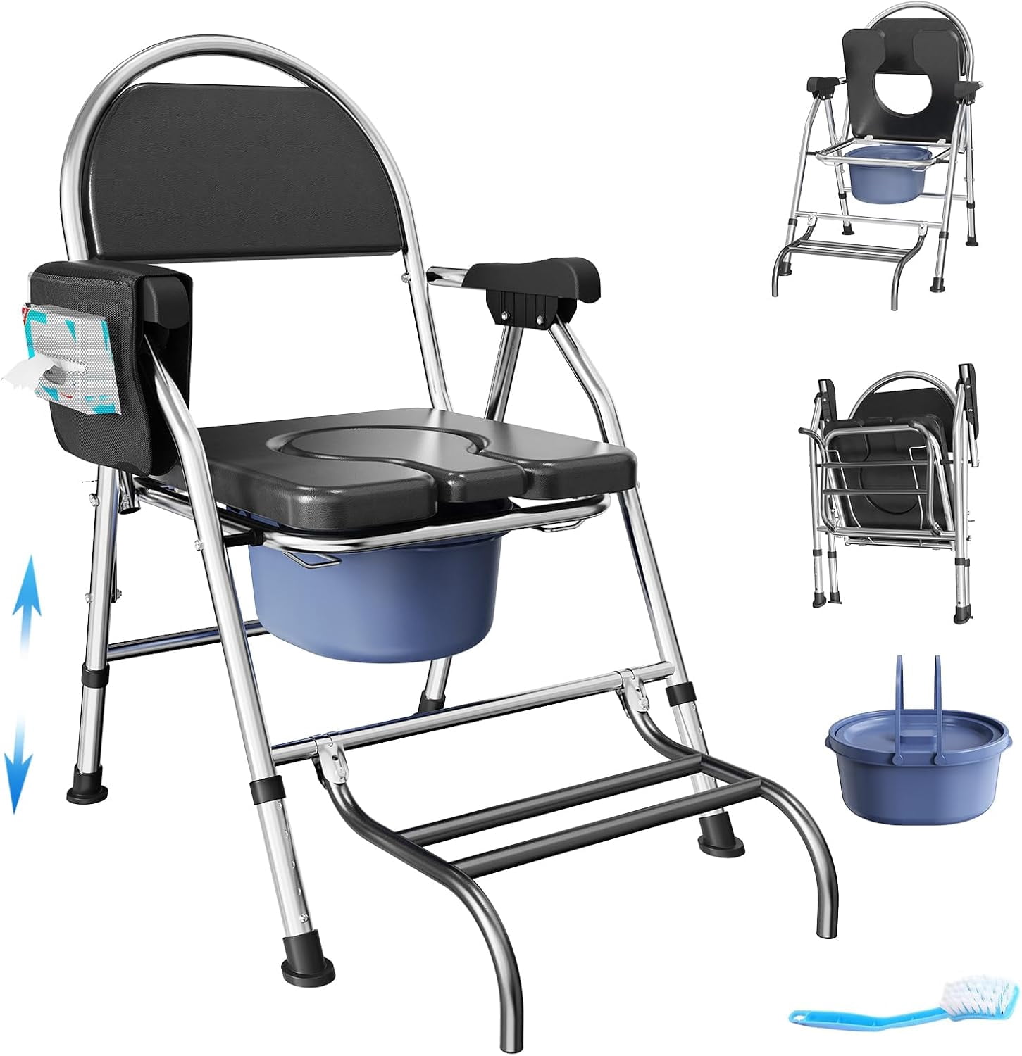 Folding Bedside Commode Chair for Elderly with Adjustable Height Toilet ...