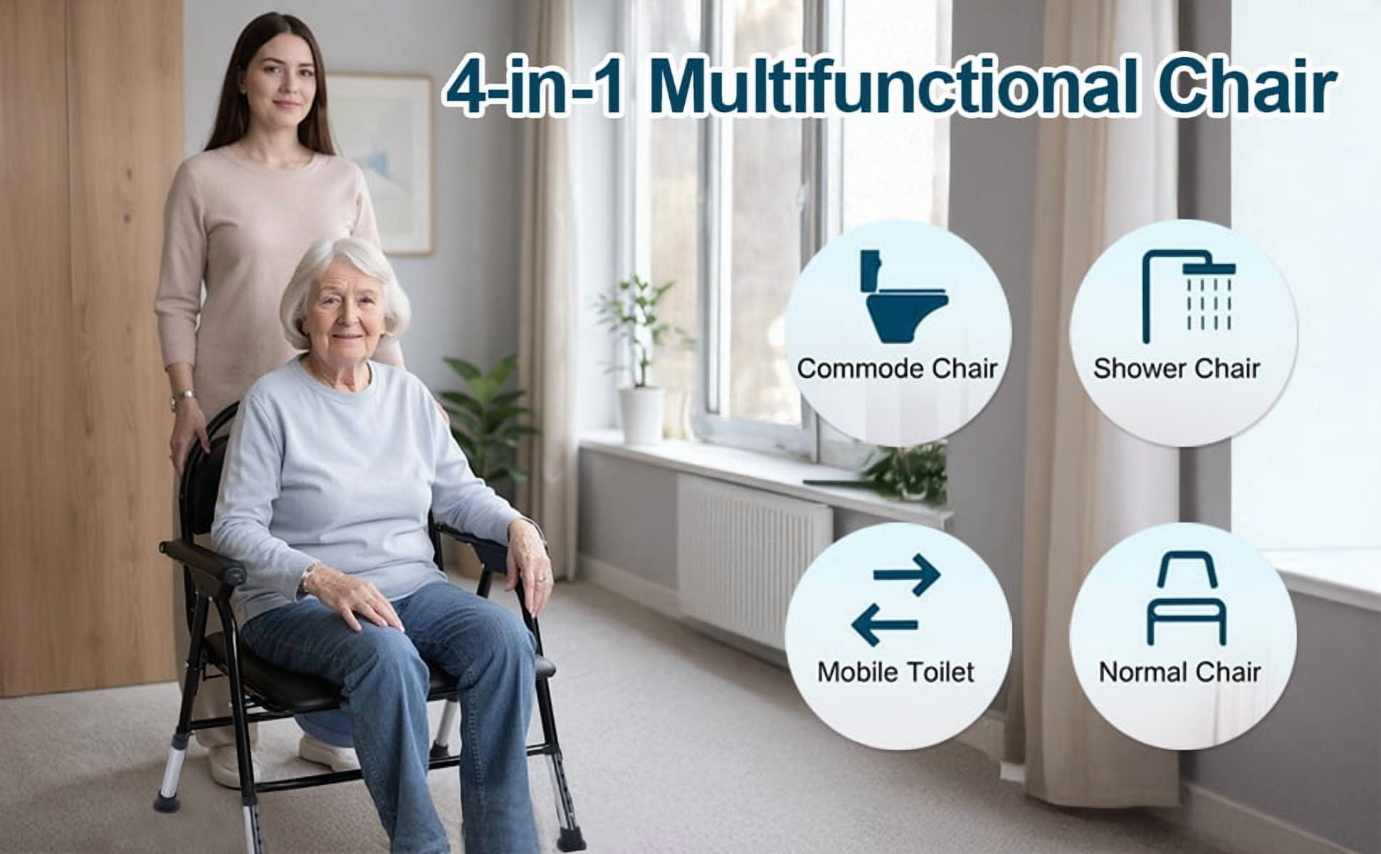 Folding Bedside Commode, Portable Shower Commode Chair for Toilet ...