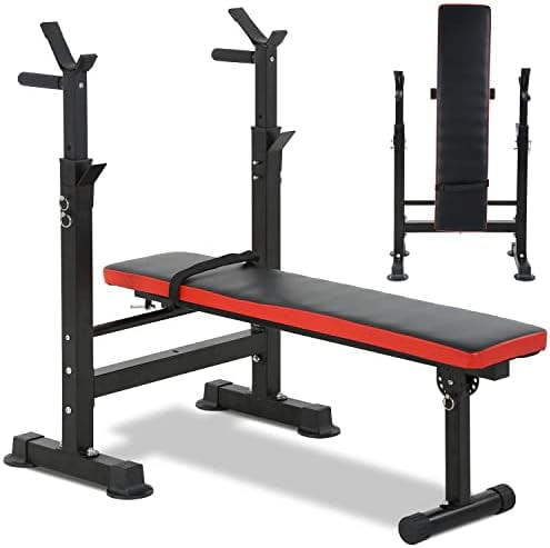 Folding Bench Press Workout Set Adjustable Fitness Barbell Rack Multi ...