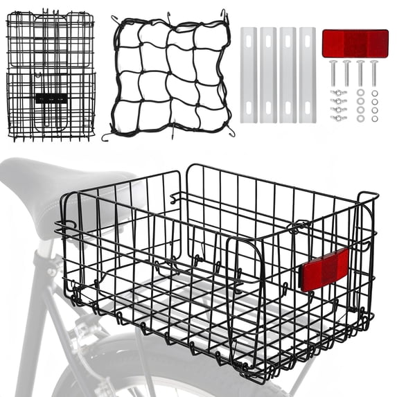Folding Bike Basket Rear, Metal Bicycle Cargo Rack Basket with ...