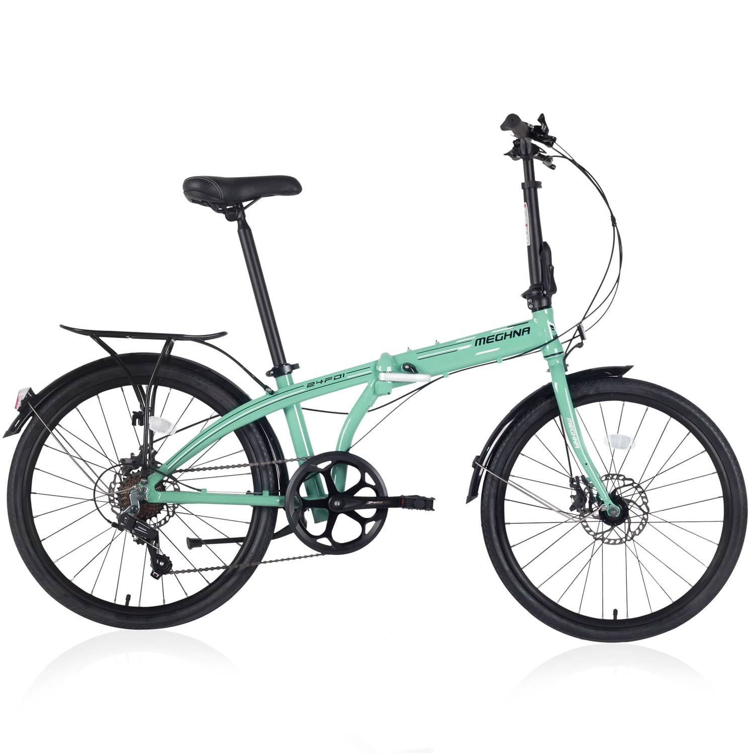 Folding Bike 24 Inch, Foldable City Bike with 7 Speed Transmission System & Dual Disc Brake ...