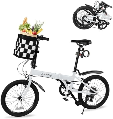 Folding Bike with Detachable Basket, 20 inch Adult Foldable Bicycle ...