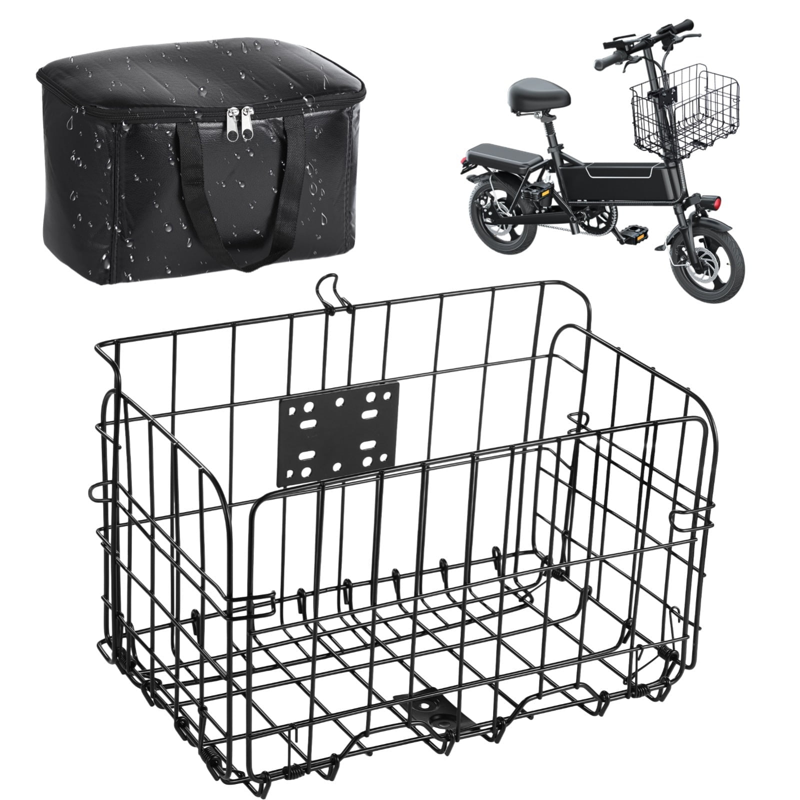 Bike Basket Front/Rear,Folding Bike Basket with Removable Liner Bag ...