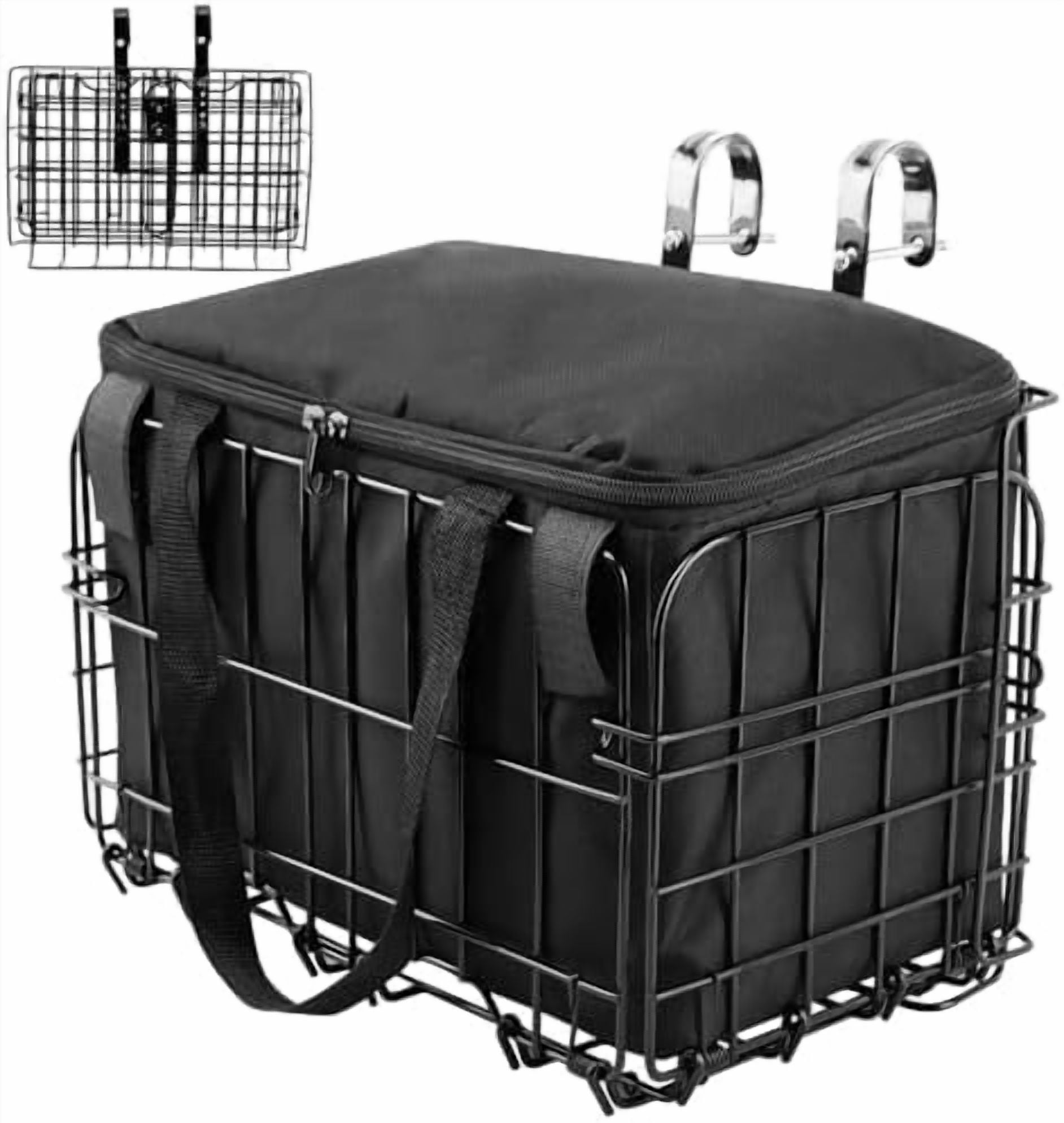 Folding Bike Front Basket with Removable Liner Bag, Black, Steel ...