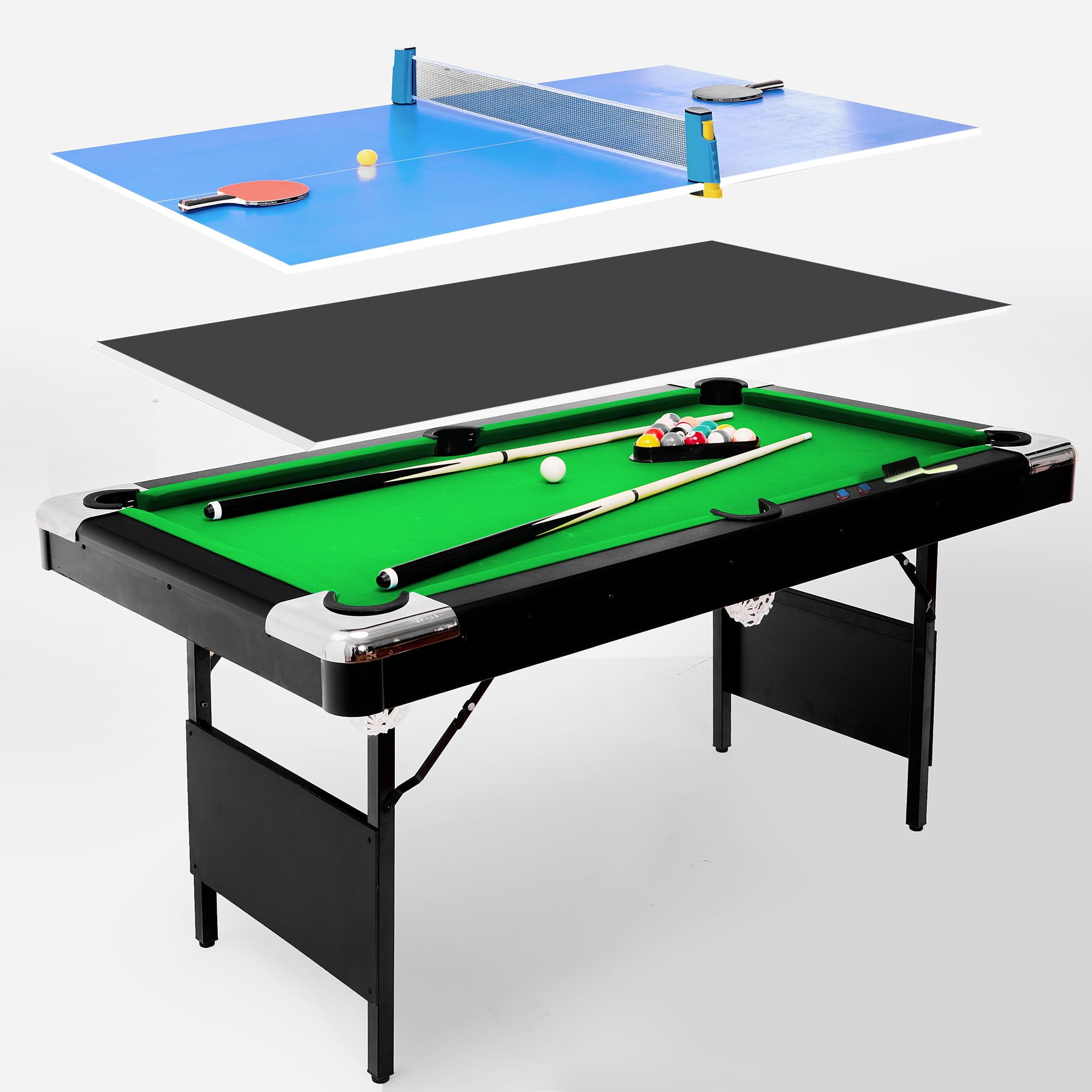 Folding Billiard/Pool Table, Portable Folding Billiards Table with Cues ...