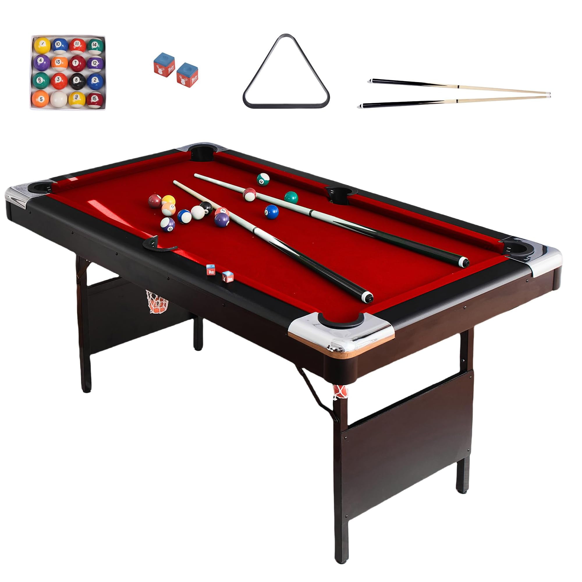 Folding Billiard/Pool Table, Portable Folding Billiards Table with Cues ...
