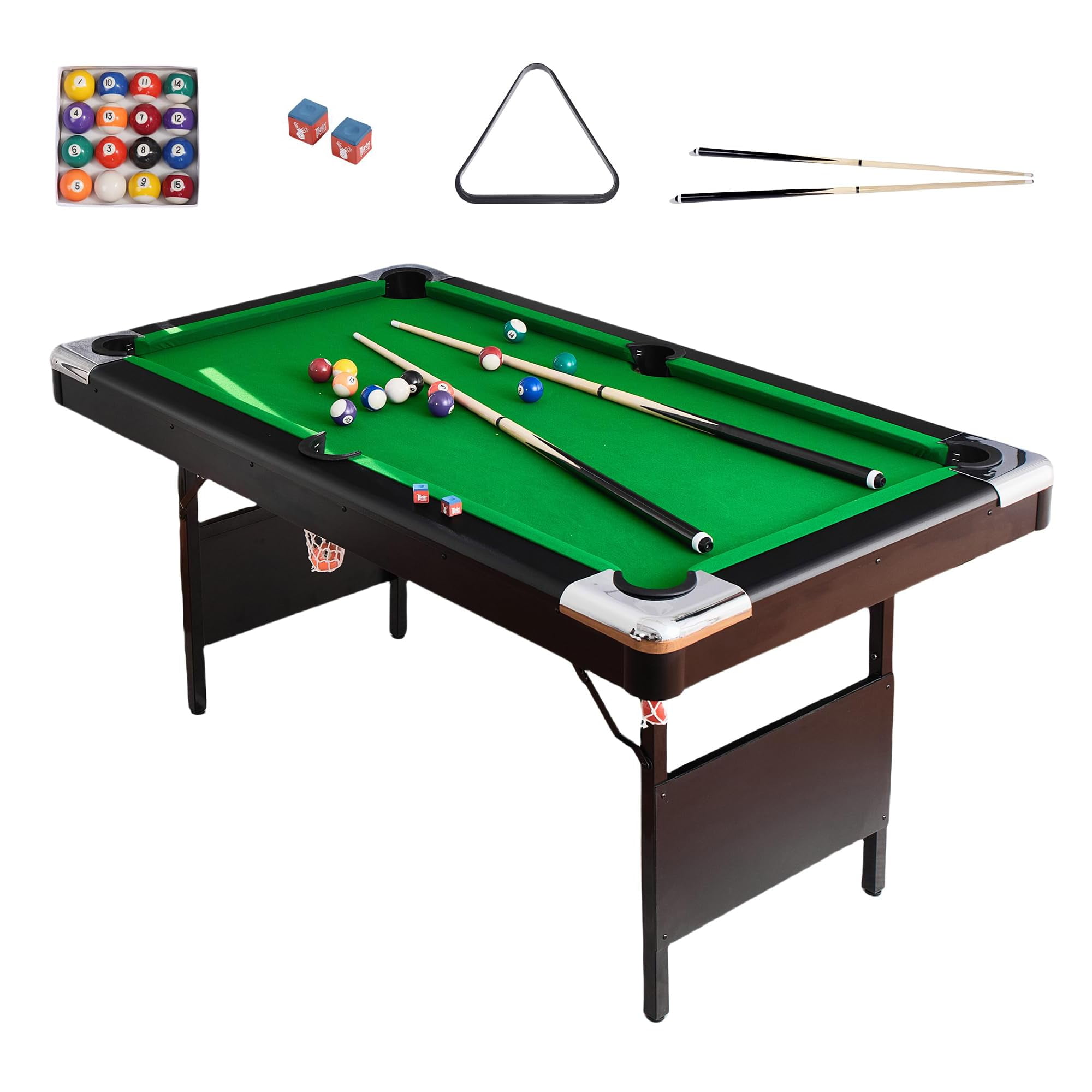 Folding Billiard/Pool Table, Portable Folding Billiards Table with Cues ...