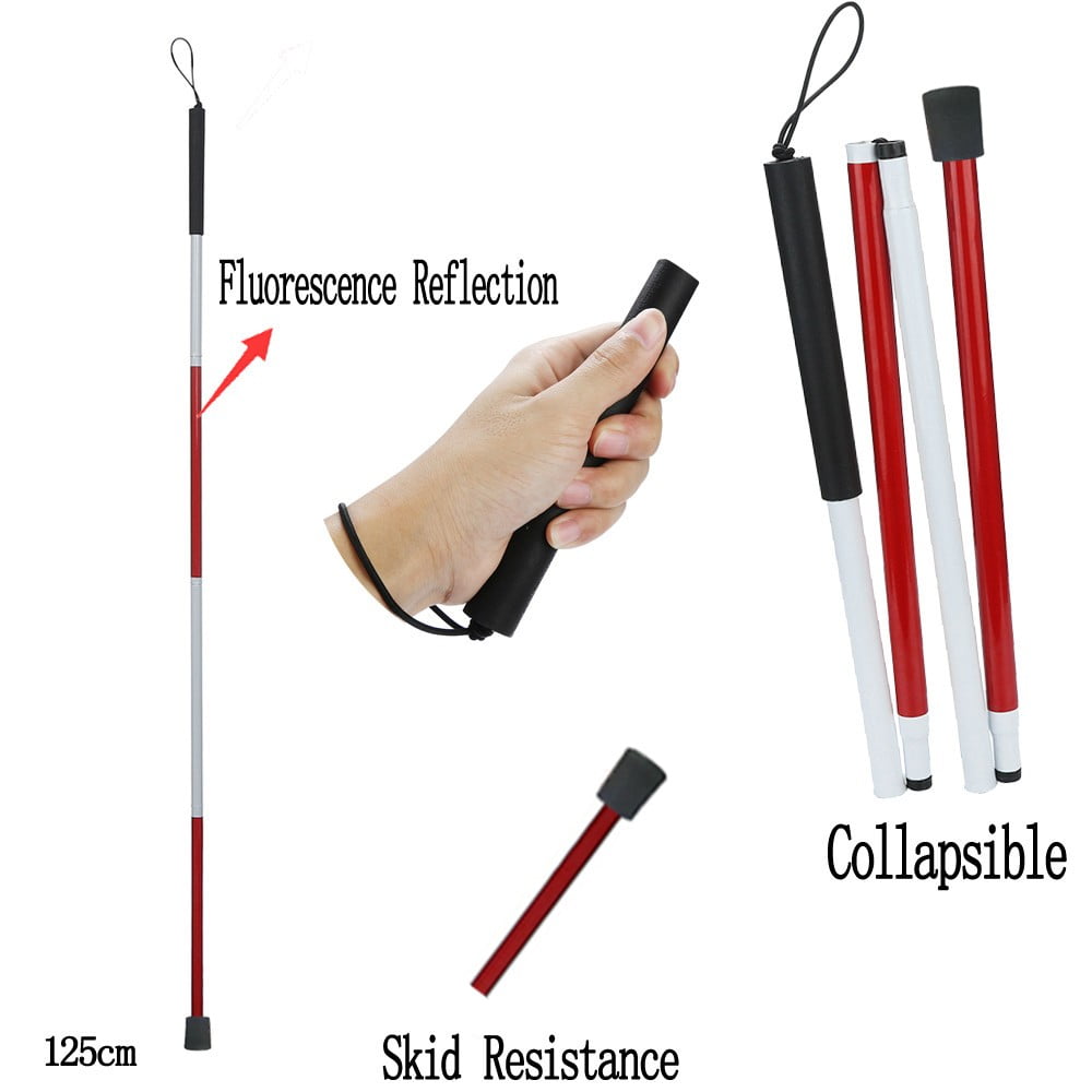 Folding Blind Stick 4 Sections Folding Blind Guide Cane Aluminum ...