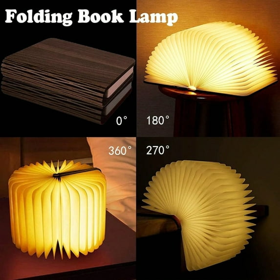 Folding Book Lamp, Wooden Book Light(3 Color,Portable USB Rechargeable ...