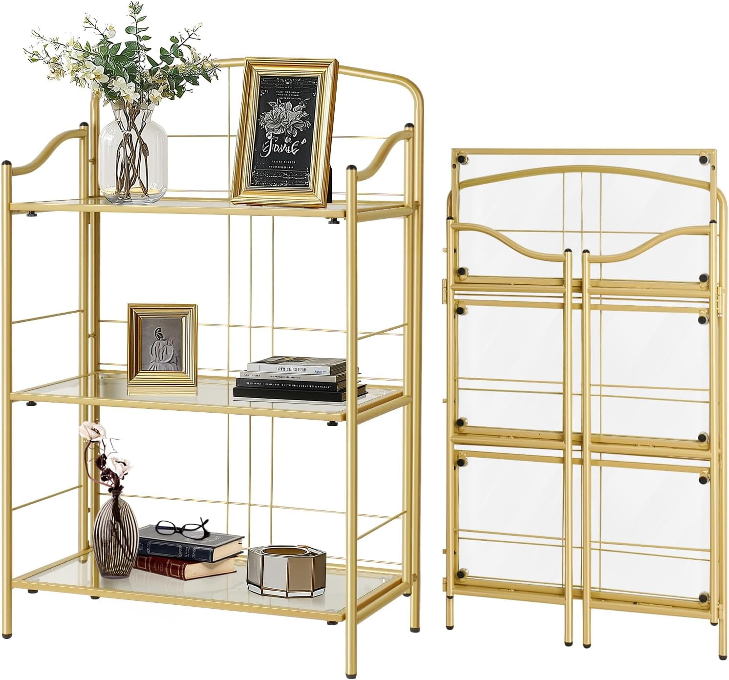 Folding Book Shelf, Easy Assembly Foldable Bookshelf, 3 Tier Classic ...