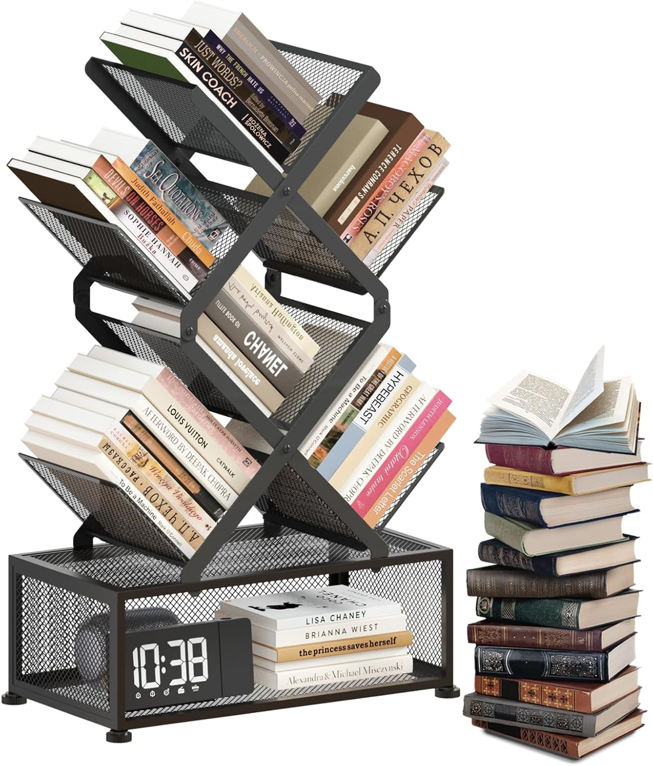 Folding Bookshelf,6 Tier Tree Bookshelf with Storage Cabinet,Small ...