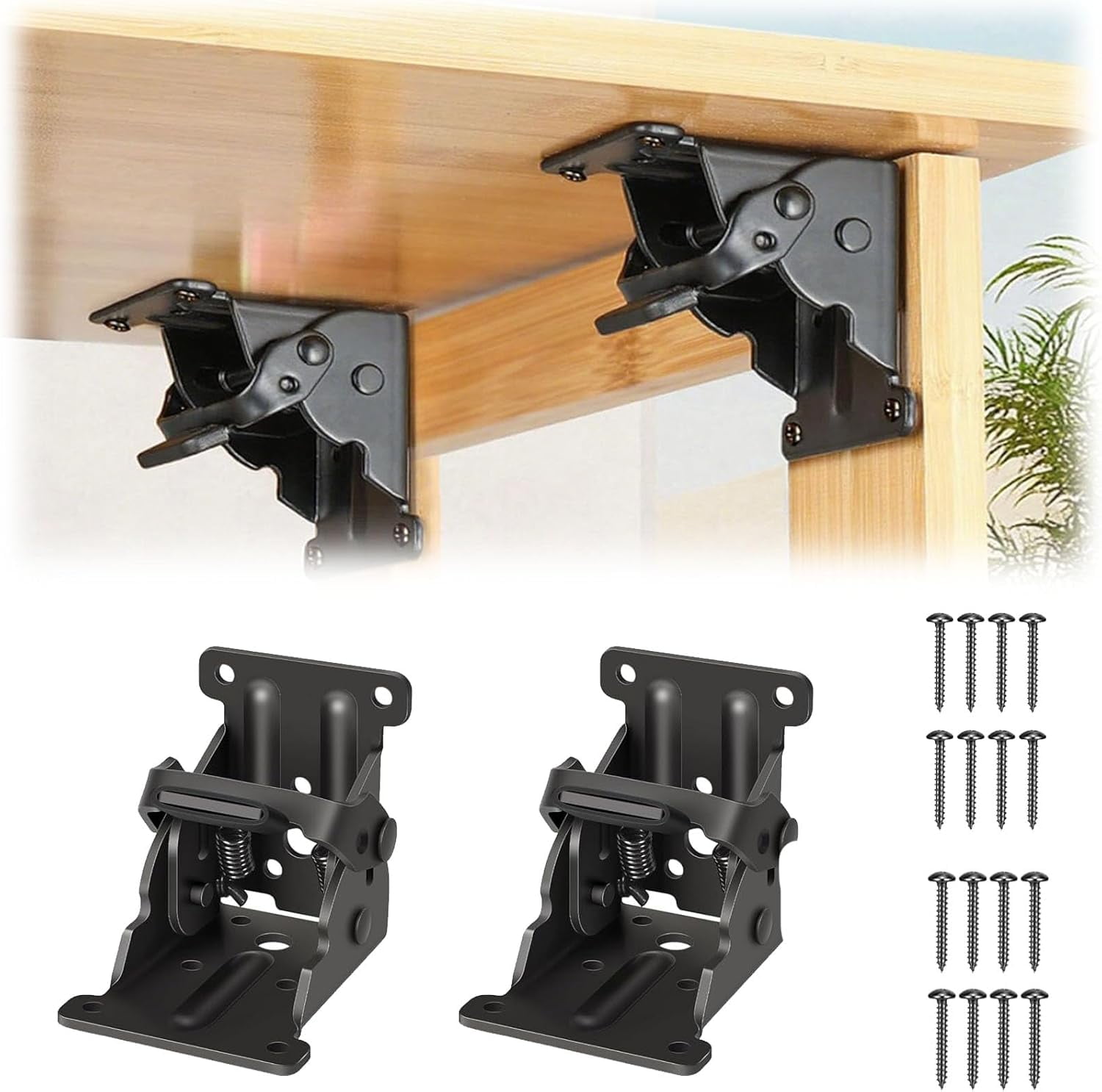 Folding Brackets Black, 0°-90°-180° Self-Lock Hinge with Screws for ...