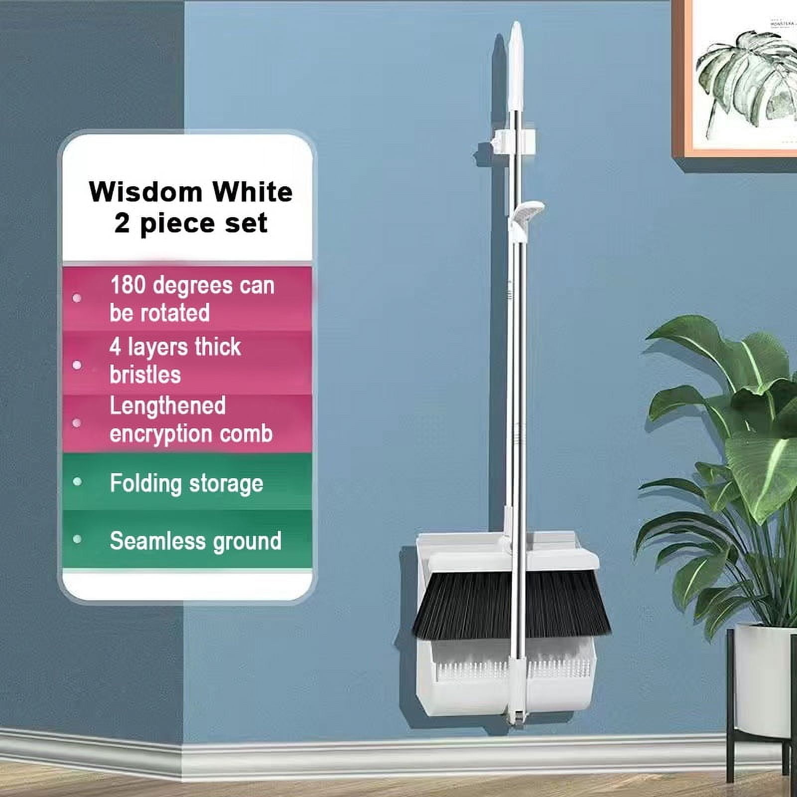 Folding Broom Dustpan Floor Brush Set Indoor Non-stick Hair Long Handle ...