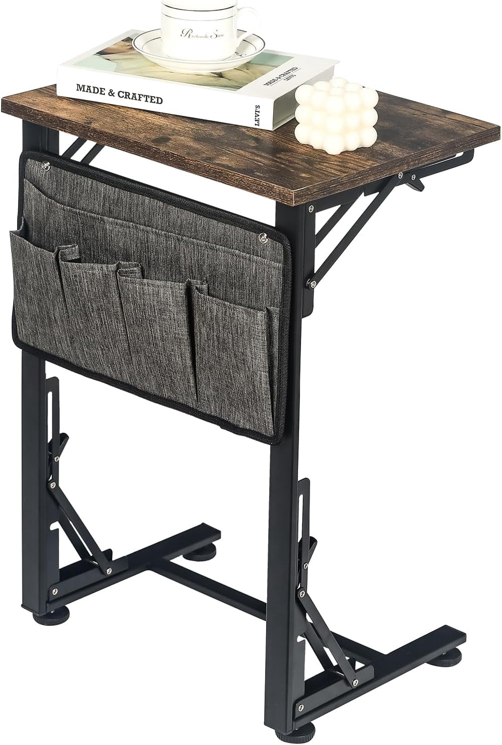 Folding C Shaped End Table, Couch Side Table with Storage Bag, Sofa ...