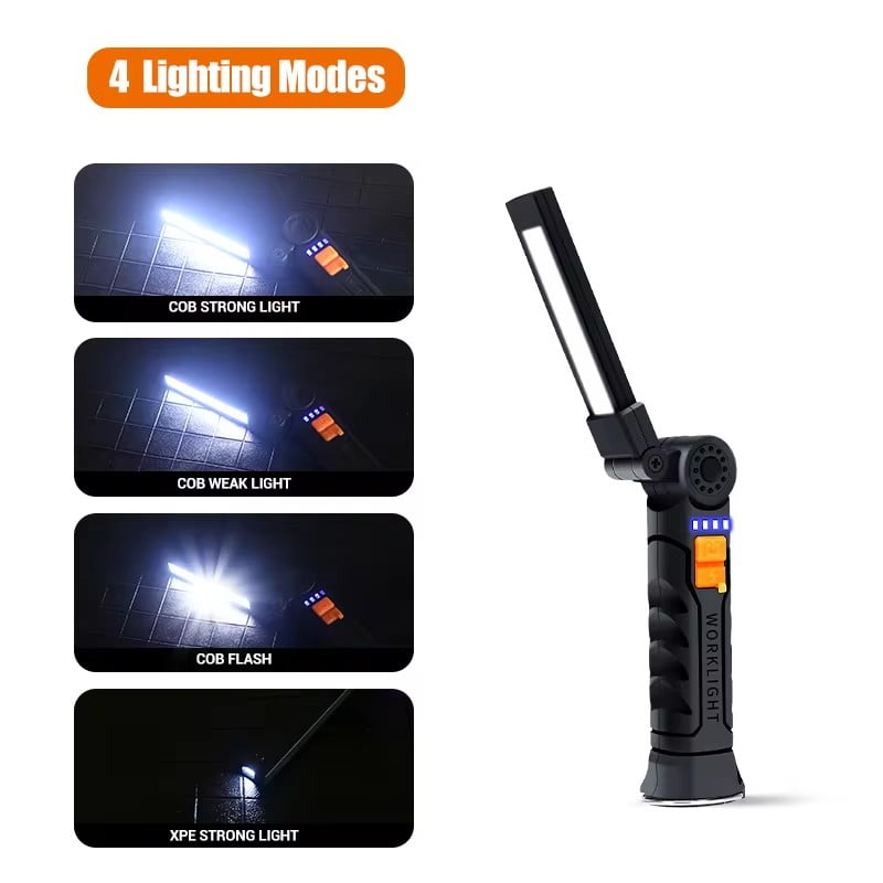 Folding COB XPE LED Work Light Flashlight USB Rechargeable Torch ...