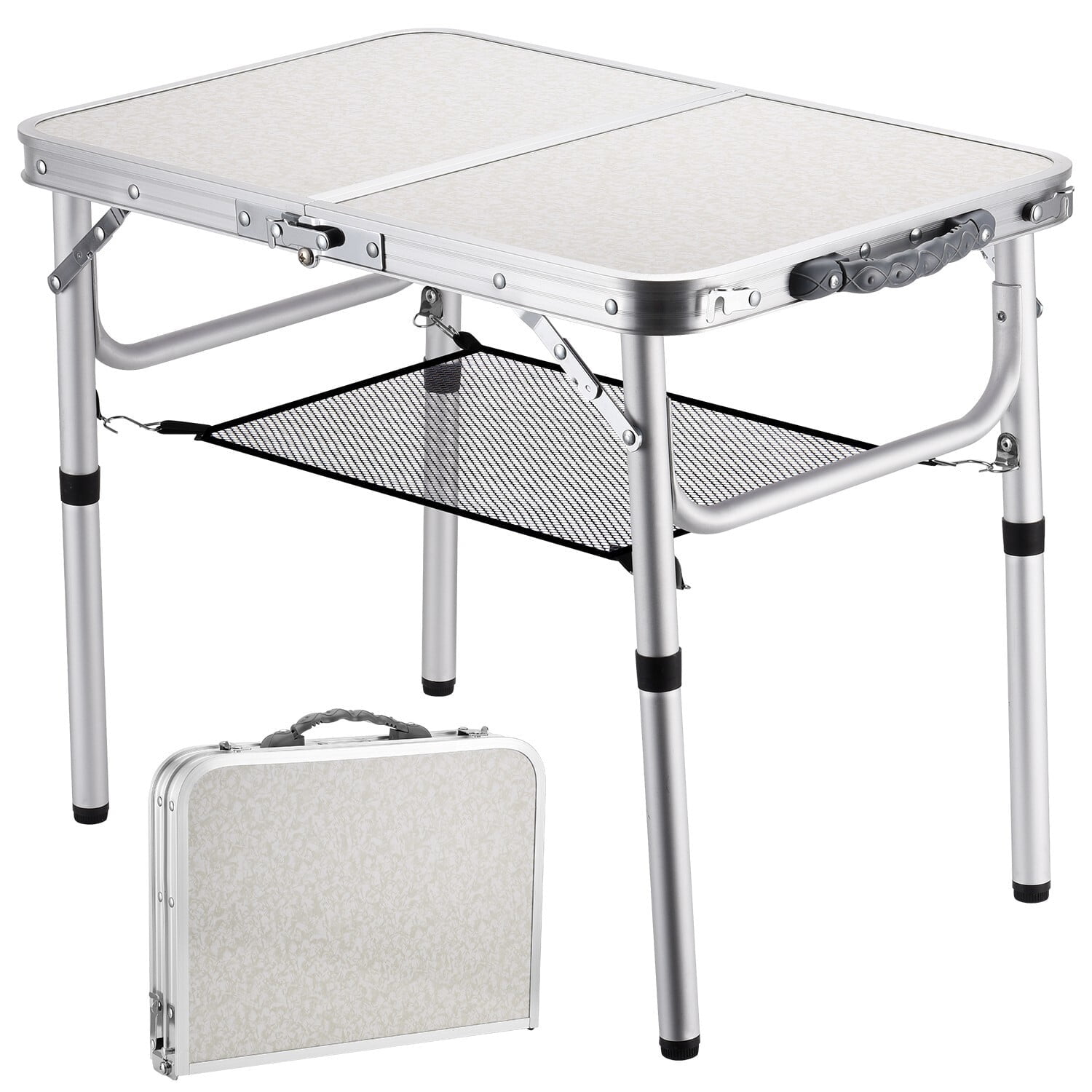 Aluminum Foldable Camping Table, Adjustable Height, Mesh Layer, 24''L ...