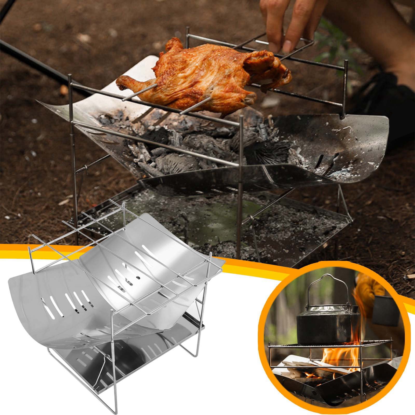 Folding Campfire Grill, 304 Stainless Steel BBQ Grill, Portable Camping ...
