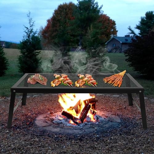 Folding Campfire Grill, Heavy Duty Iron Mesh Grate, 21.7" Portable ...