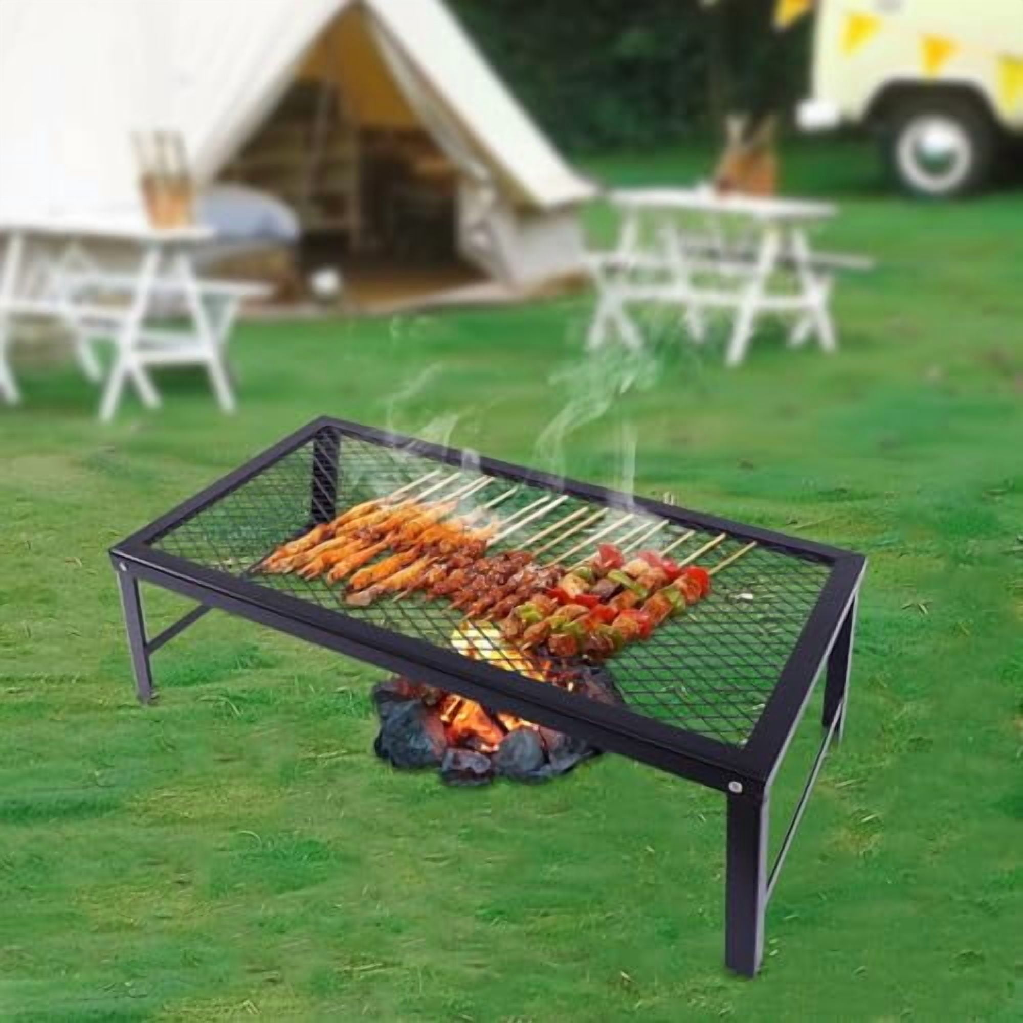 Folding Campfire Grill, Heavy Duty Iron Mesh Grate, 21.7" Portable ...
