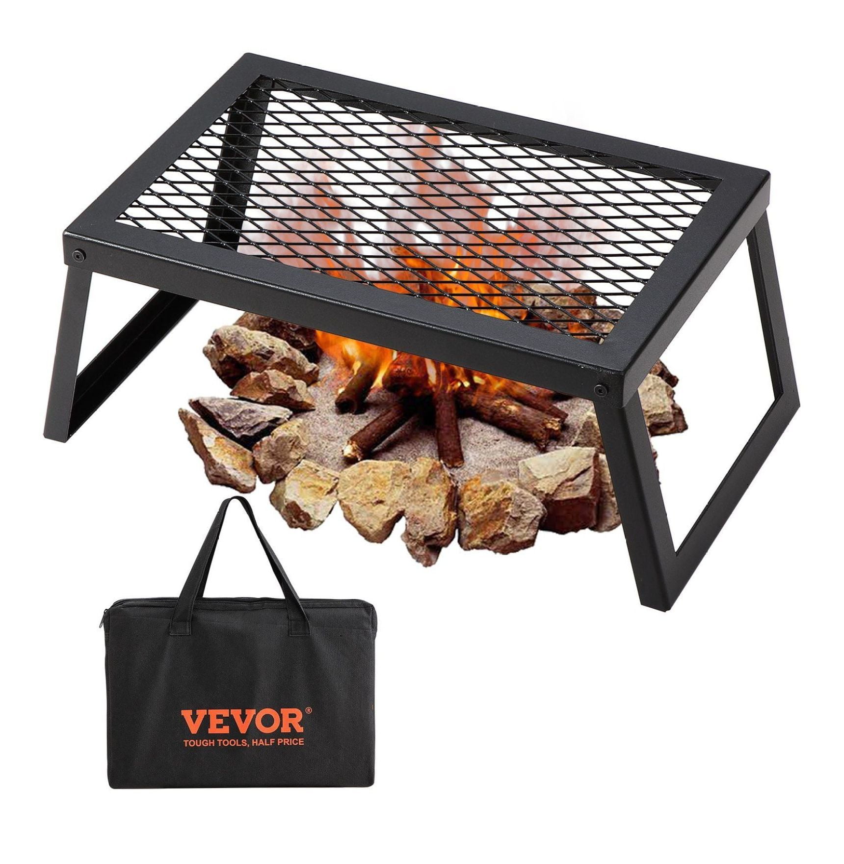 Folding Campfire Grill, Heavy Duty Steel Mesh Grate, 18" Portable ...