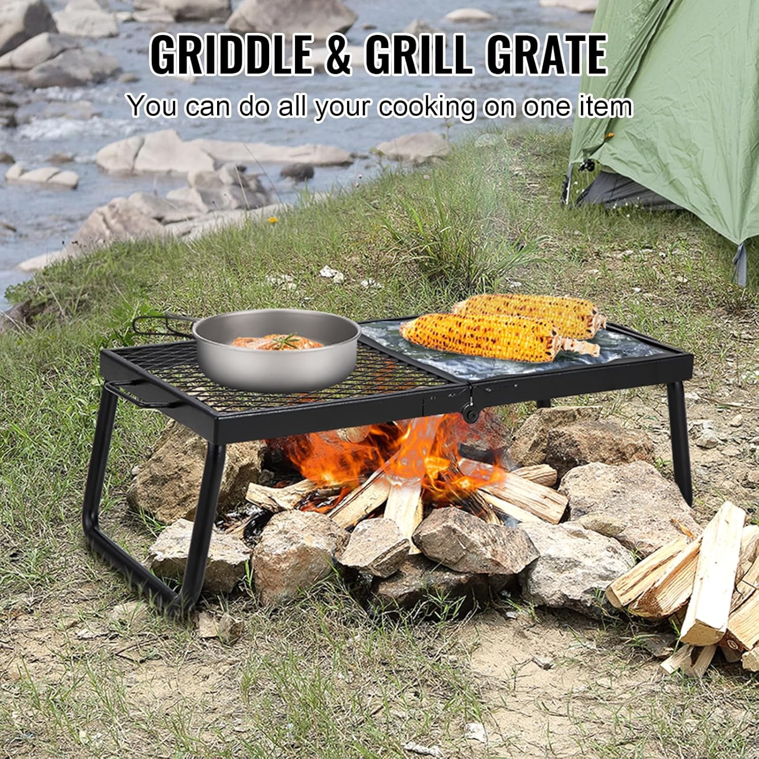 Folding Campfire Grill, Heavy Duty Steel Mesh Grate, 22.4" Portable ...