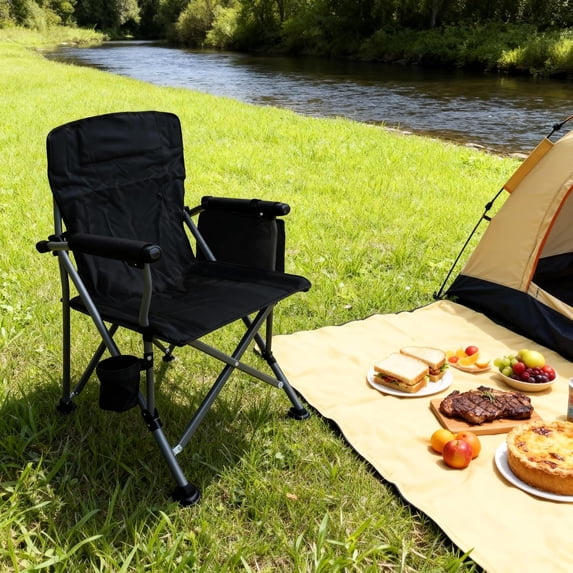 Folding Camping Chair with Cup Holder and Storage Bag, Heavy Duty ...