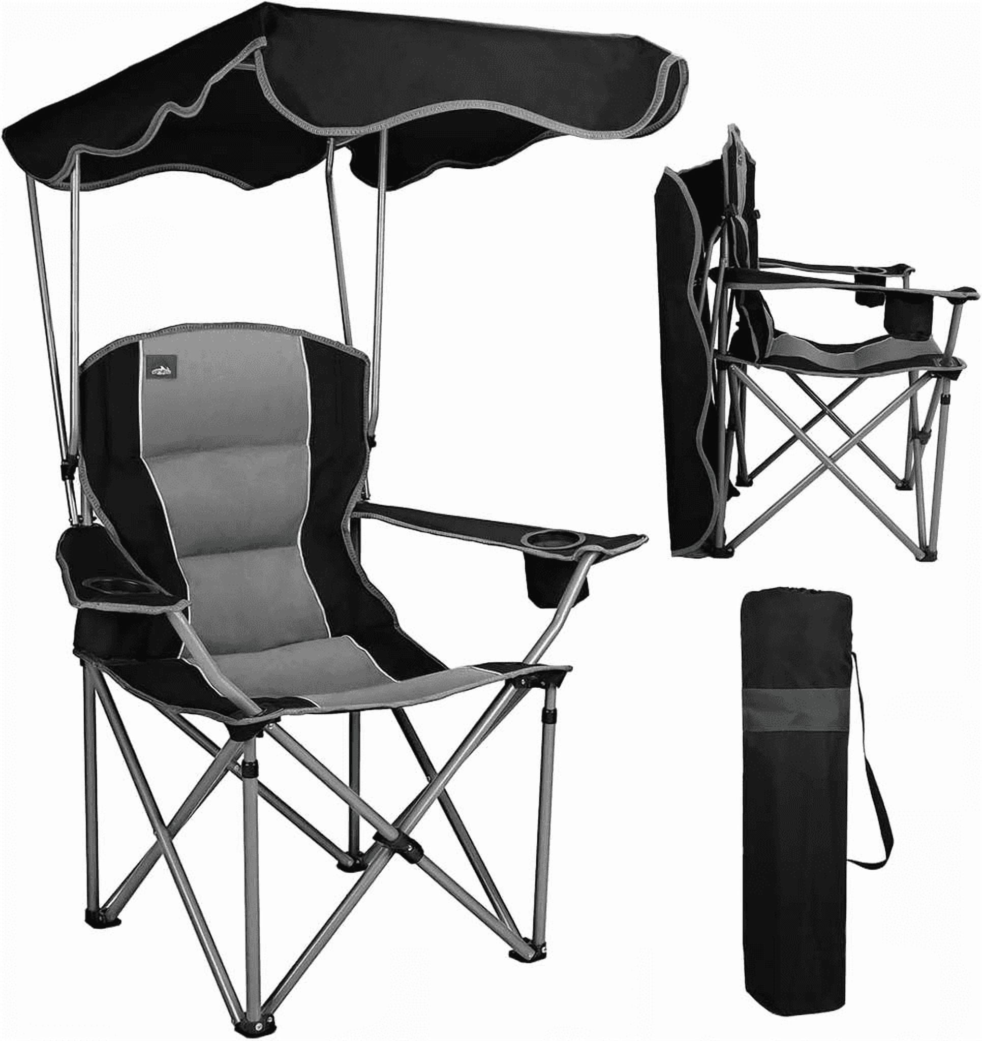 Folding Camping Chair with Canopy Shade Cup Holders Armrests and Carry ...