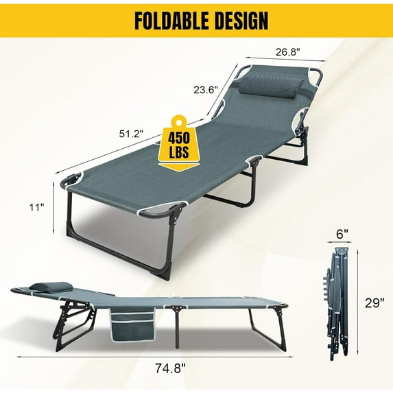 Folding Camping Cot for Adults Adjustable 5-Position Portable Sleeping ...