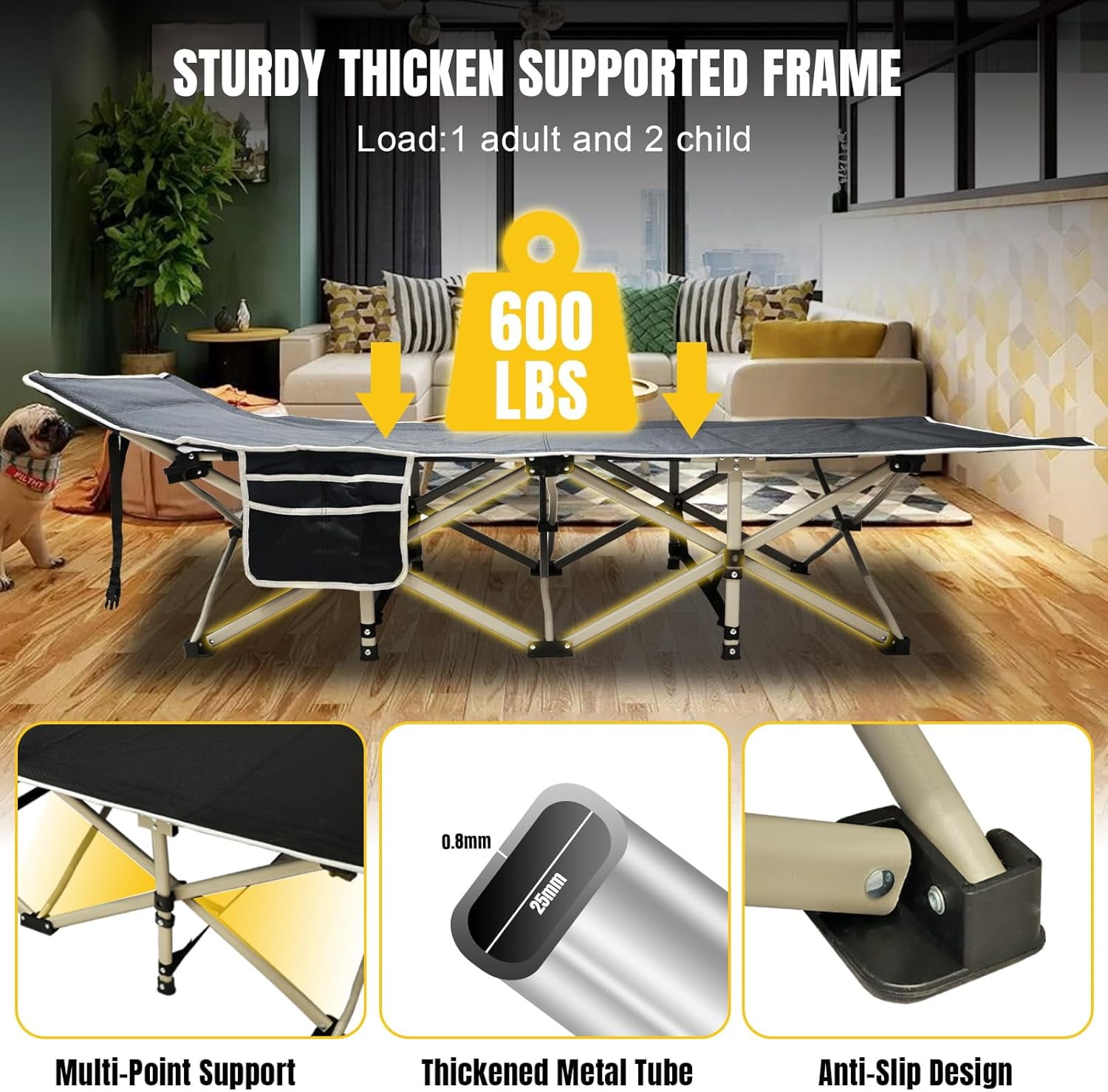 Folding Camping Cot for Adults Adjustable 5-Position Portable Sleeping ...