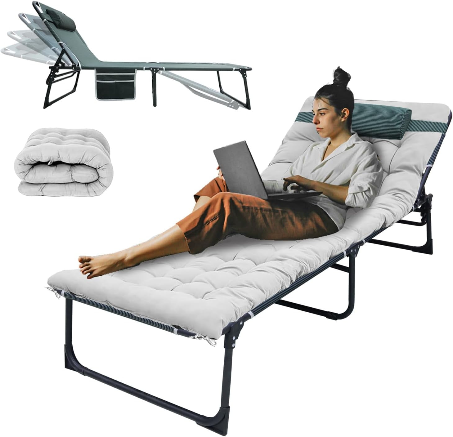 Folding Camping Cot for Adults Adjustable 5-Position Portable Sleeping ...