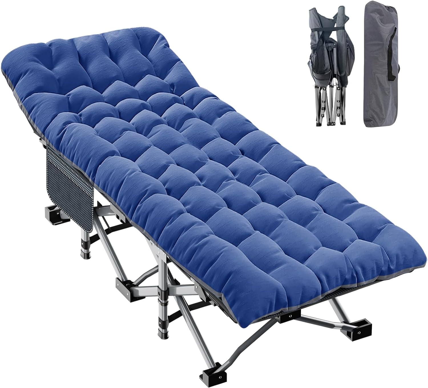 Folding Camping Cot for Adults, Double Layer 1200D 500lb Loading Cot ...