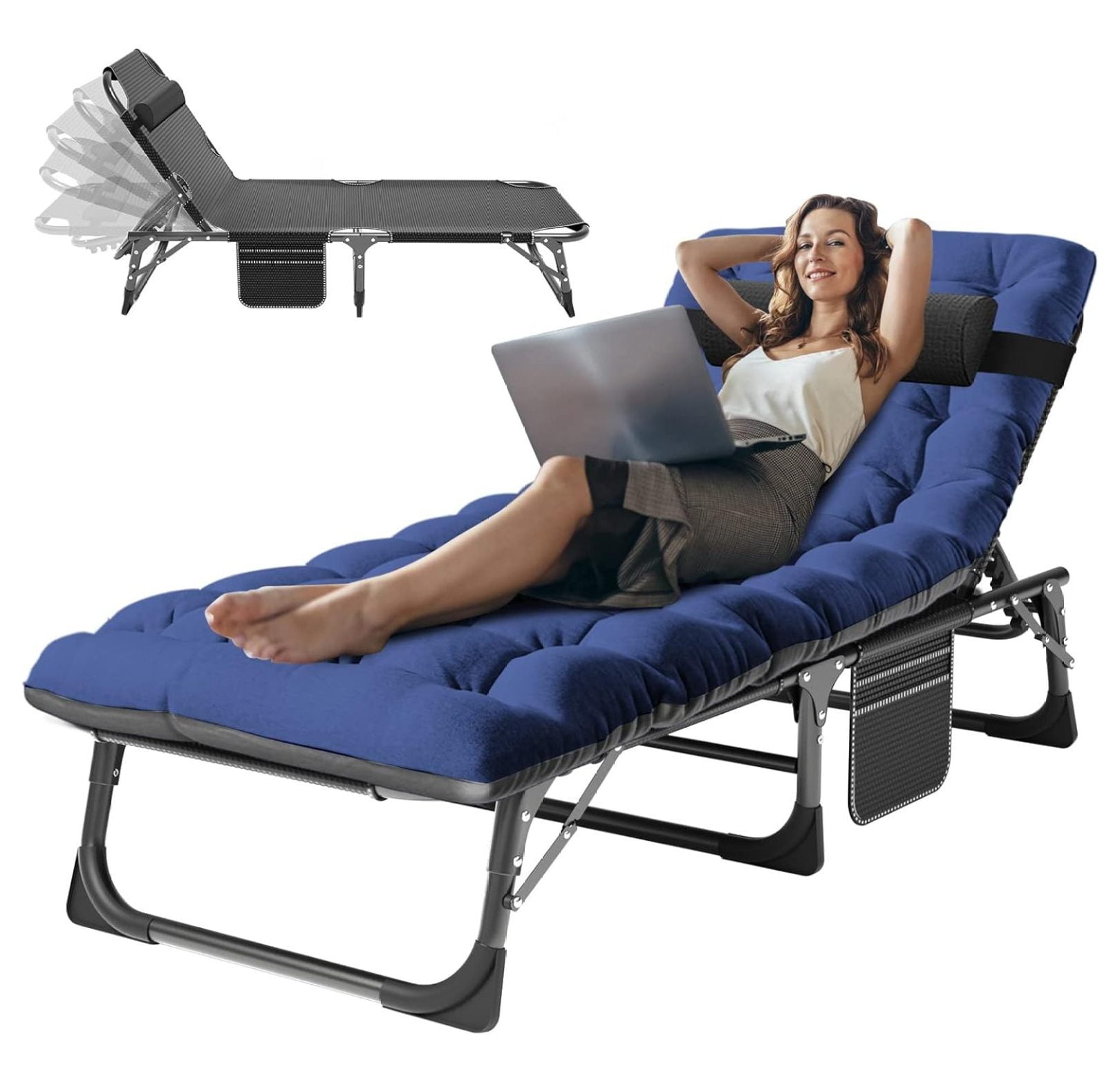 Folding Camping Cot for Adults, Double Layer 1200D 500lb Loading Cot ...