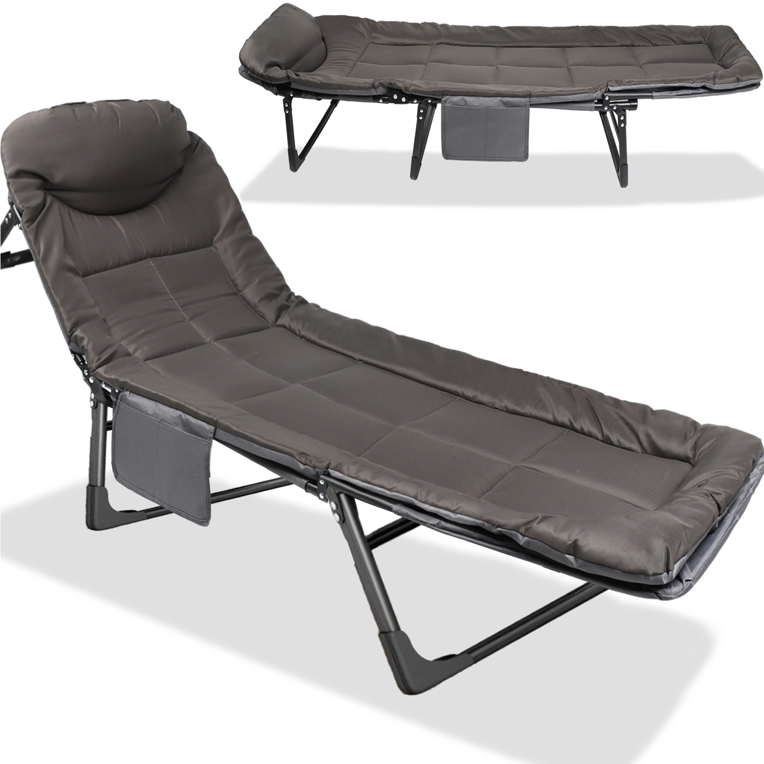 SLSY Folding Camping Cot with 2 Sided Cushion & Pillow, Adjustable 5 ...