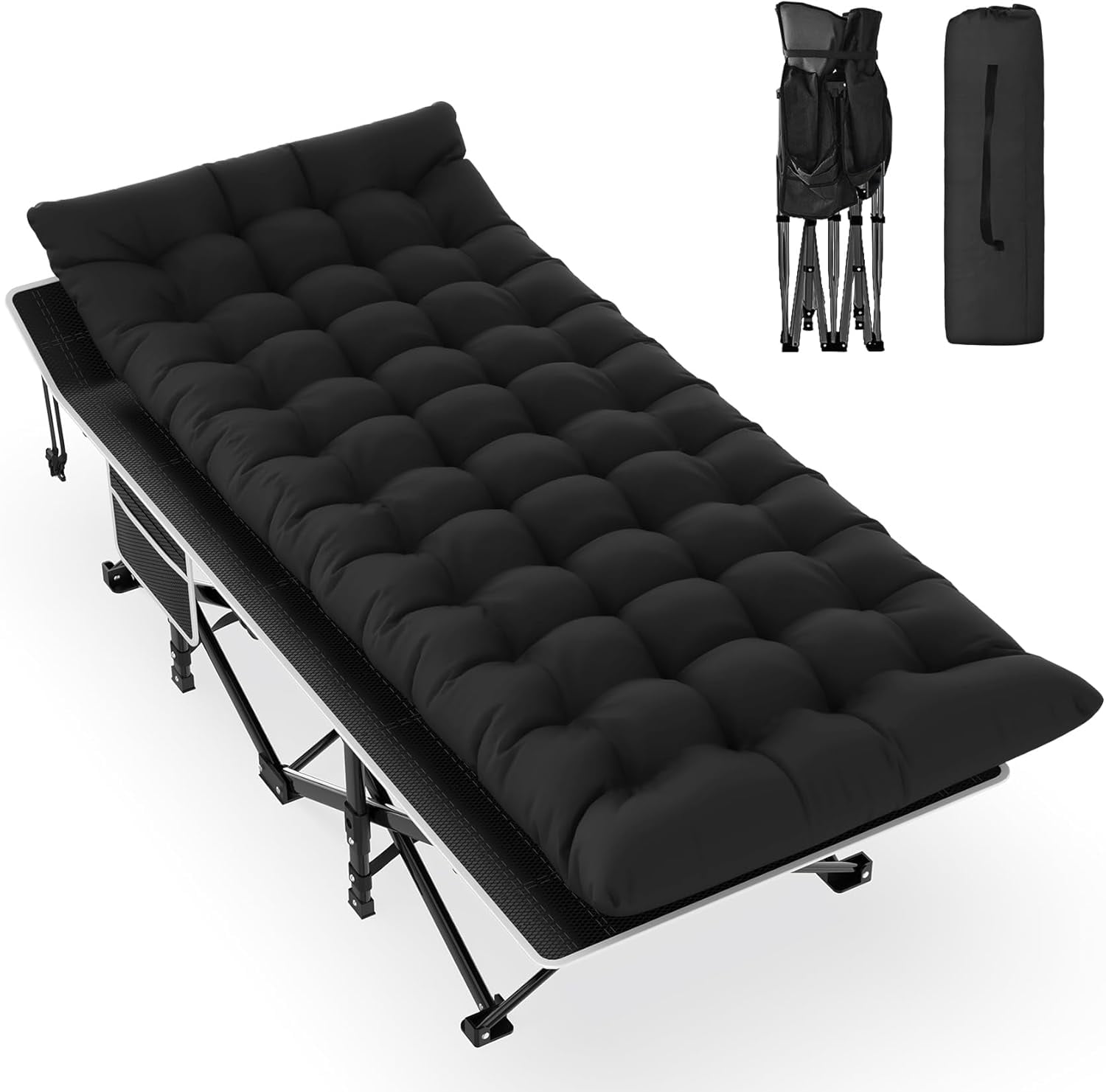 Folding Camping Cot Black, Sleeping Cot for Adults with Carry Bag ...
