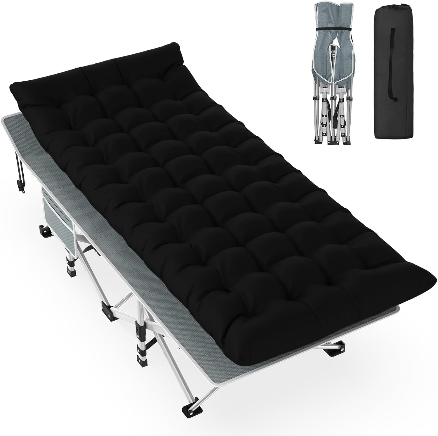 Folding Camping Cot Black, Sleeping Cot for Adults with Carry Bag ...