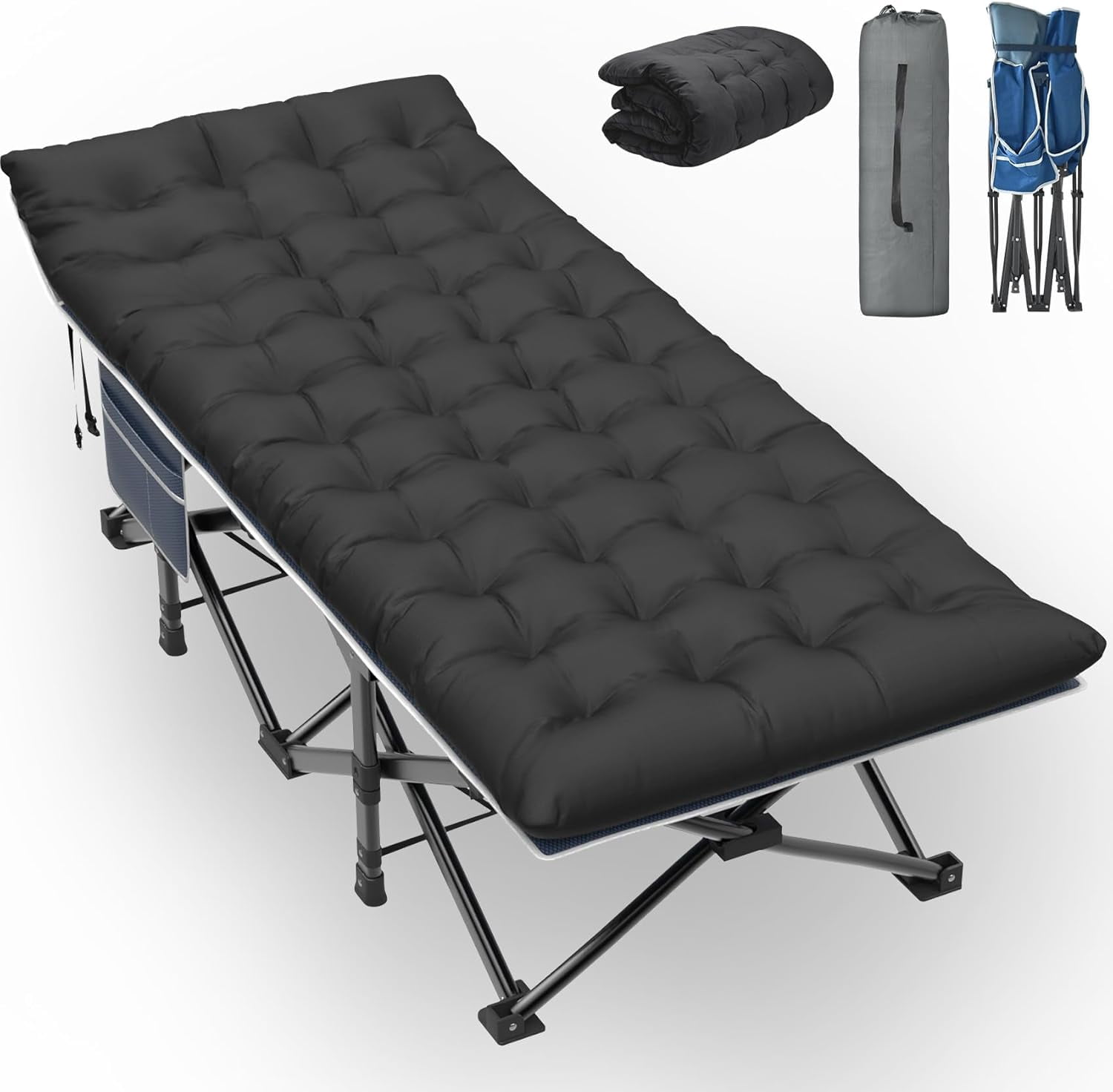 Folding Camping Cot Black, Sleeping Cot for Adults with Carry Bag ...