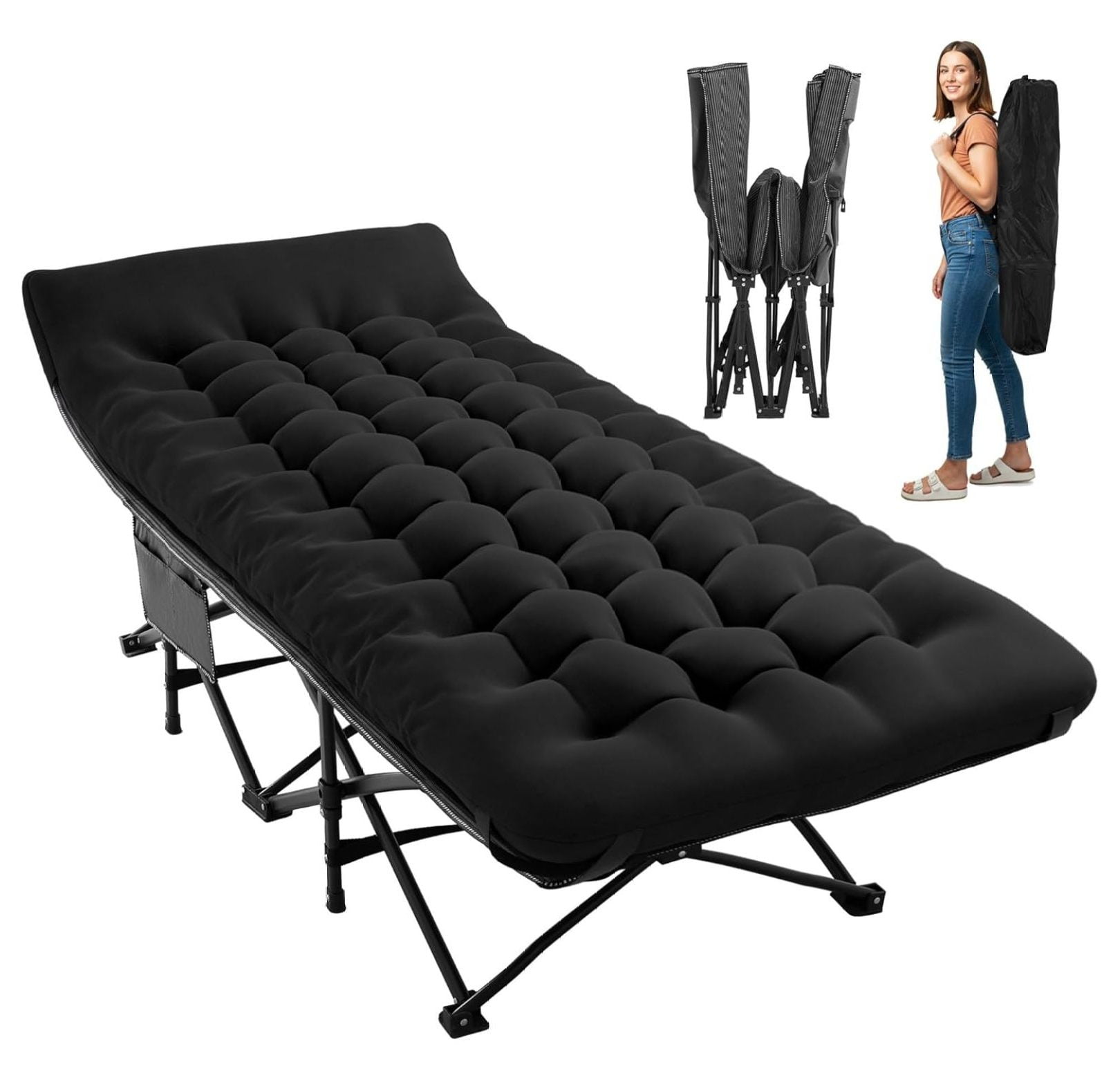 Folding Camping Cot,Camping Cots for Adults with Mattress, Camping ...