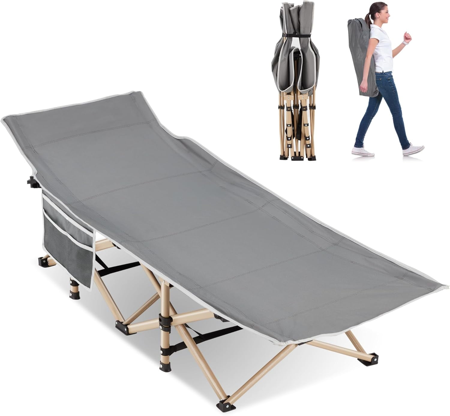 Folding Camping Cot for Sleeping, Portable Cots for Adults, Heavy Duty ...