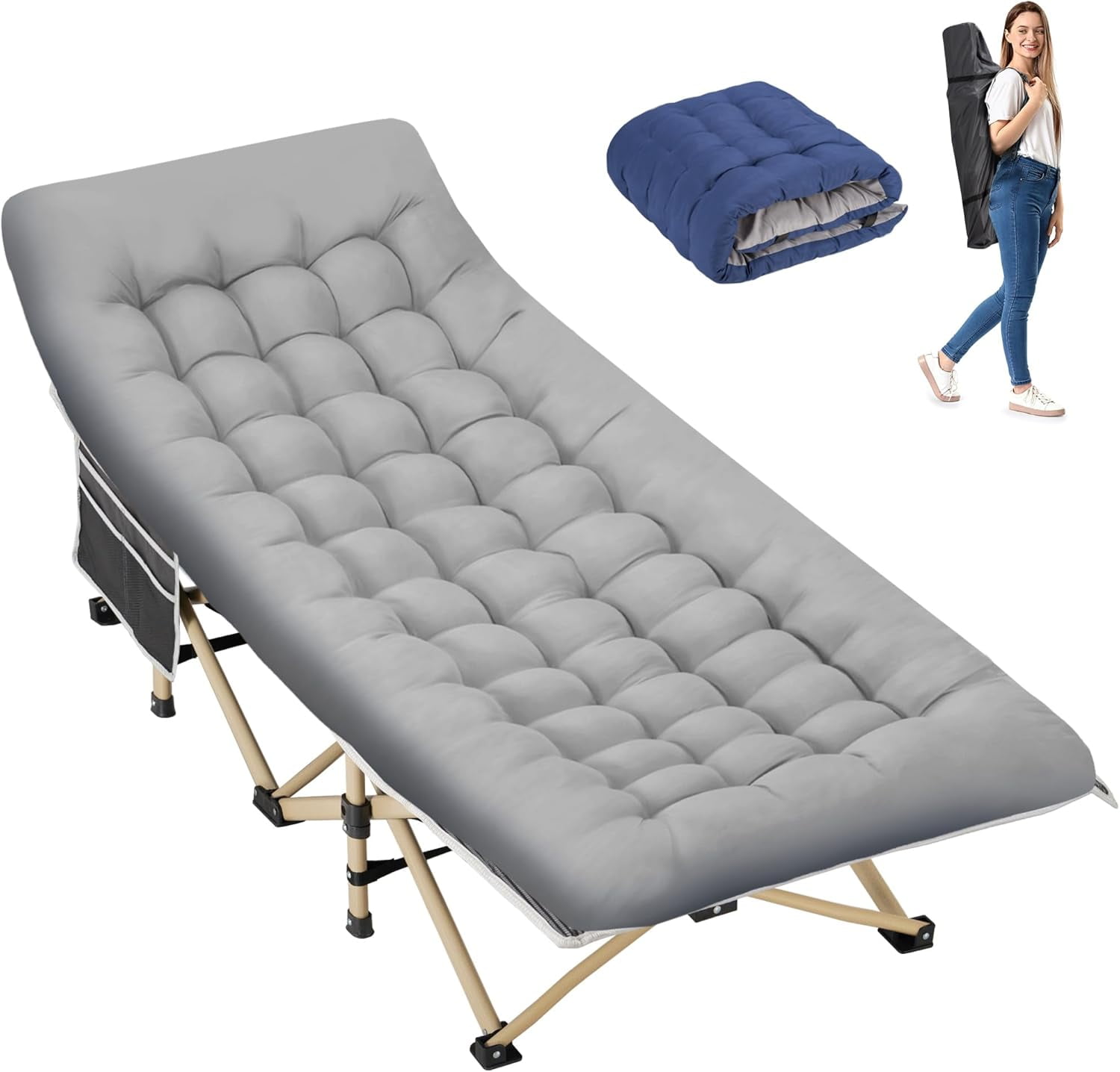 Folding Camping Cot for Sleeping, Portable Cots for Adults, Heavy Duty ...
