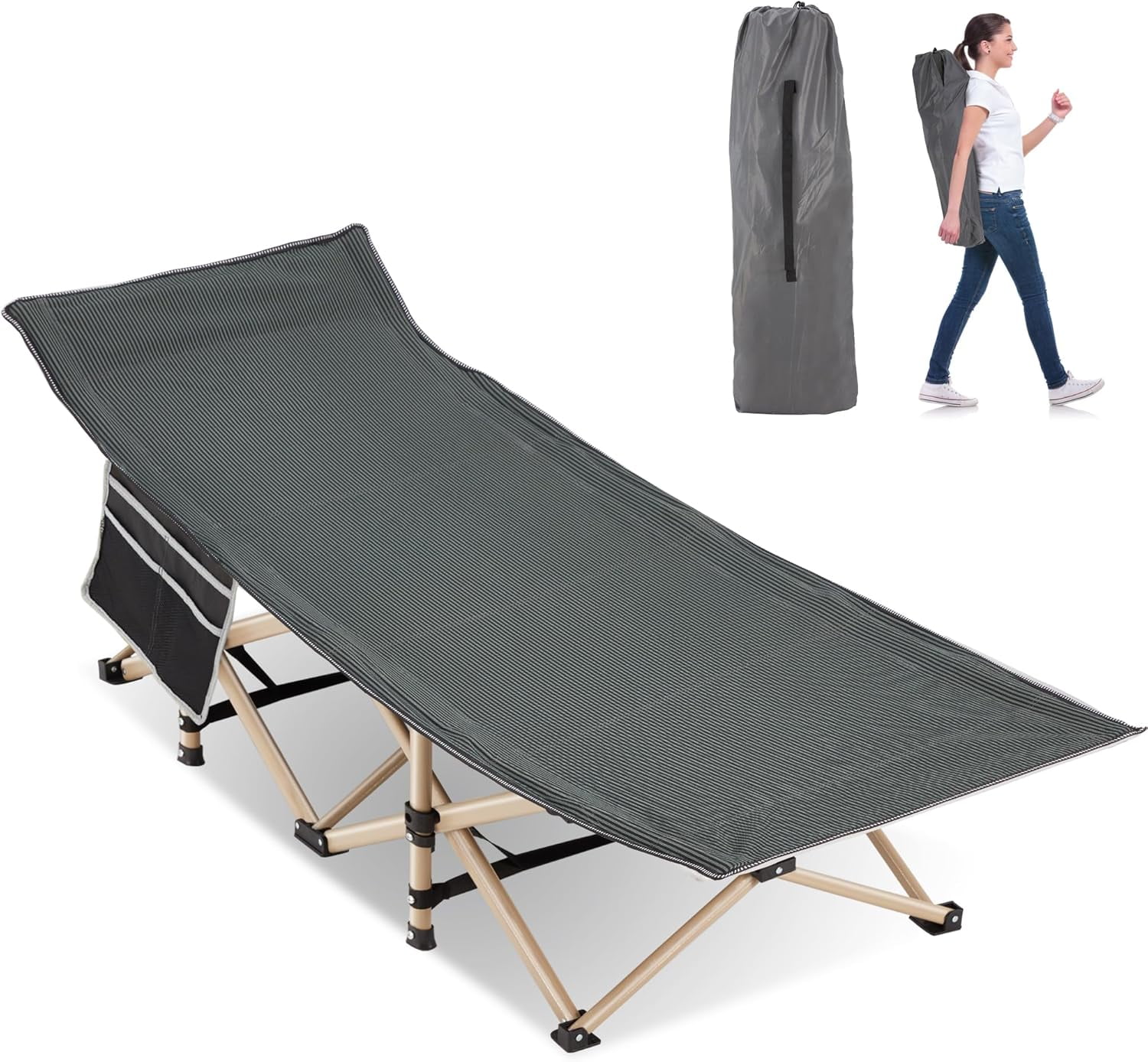 Folding Camping Cot for Sleeping, Portable Cots for Adults, Heavy Duty ...