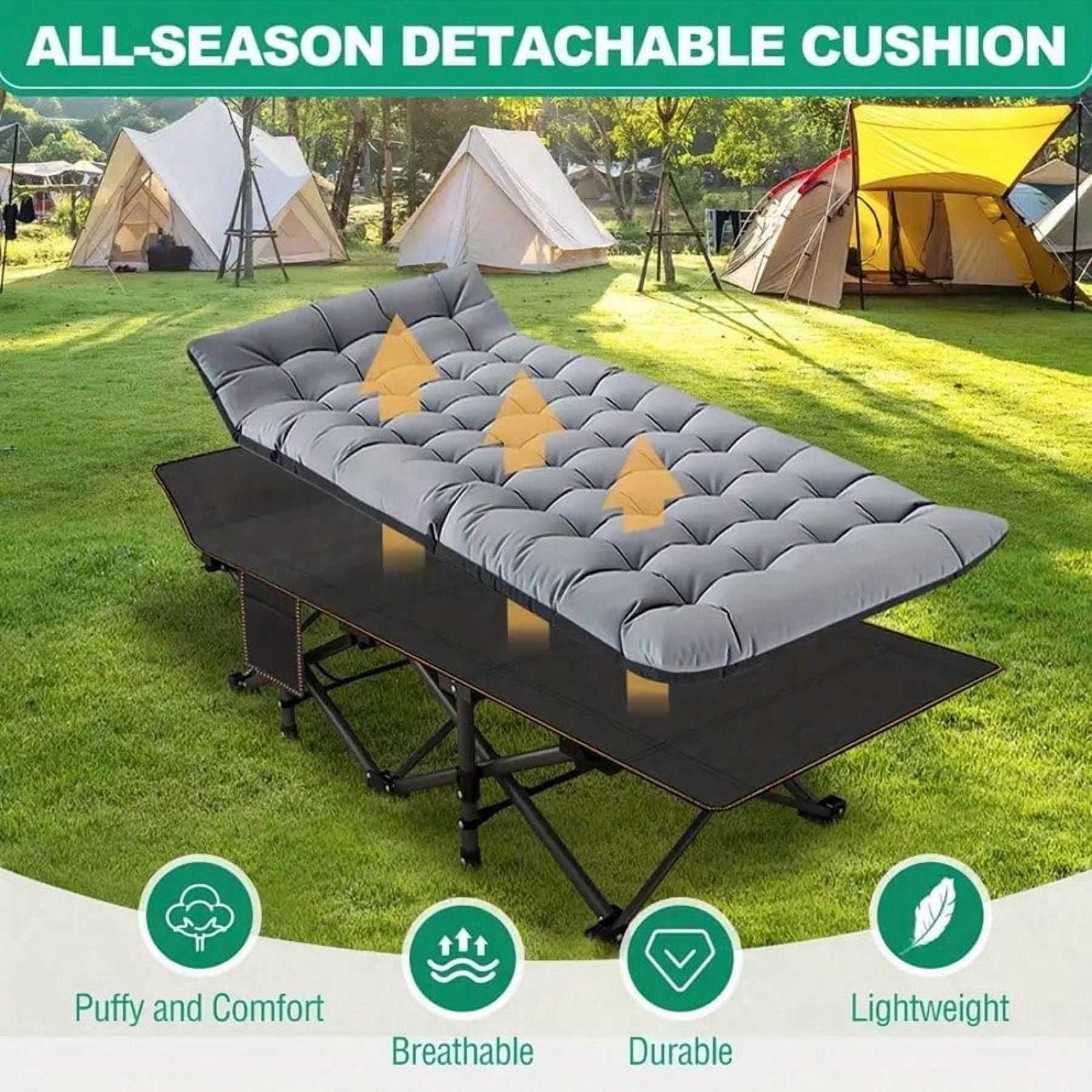 Folding Camping Cot W/Mat For Adults, Heavy Duty Outdoor Bed With Carry ...