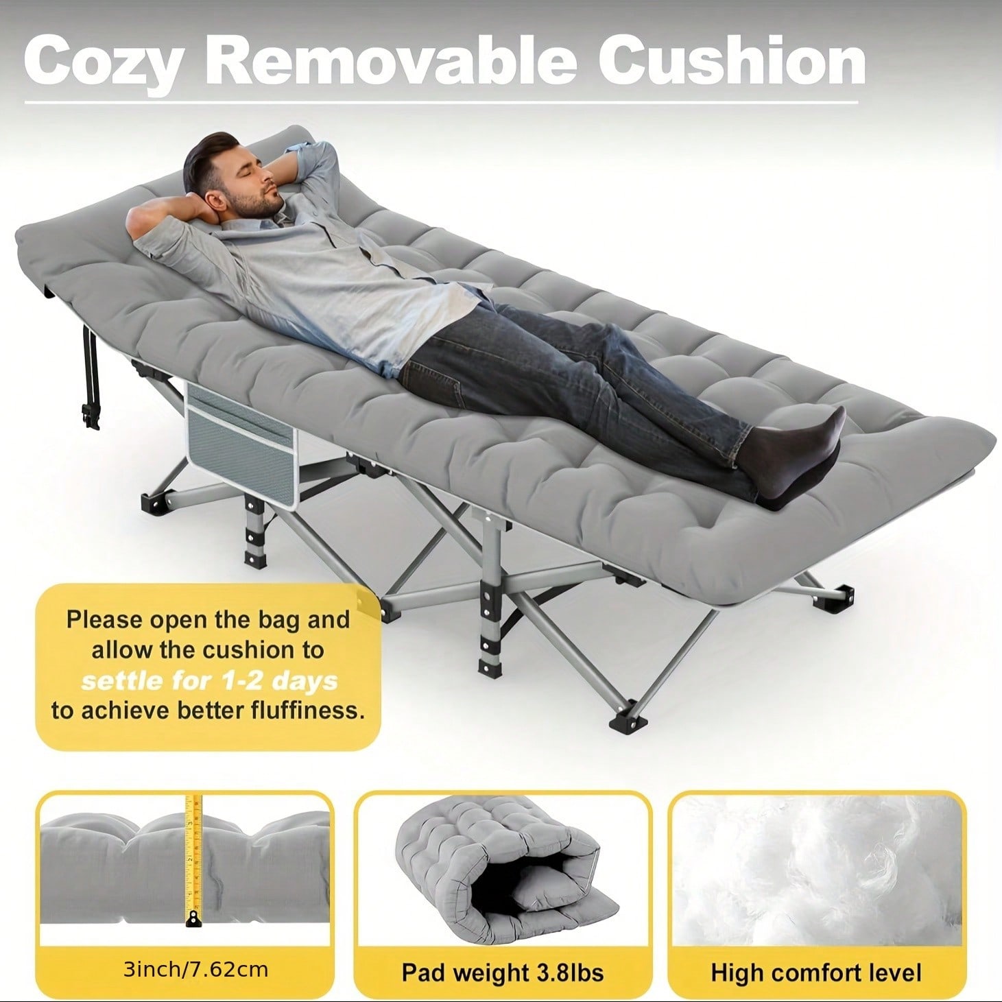 Folding Camping Cot W/Mat For Adults, Heavy Duty Outdoor Bed With Carry ...