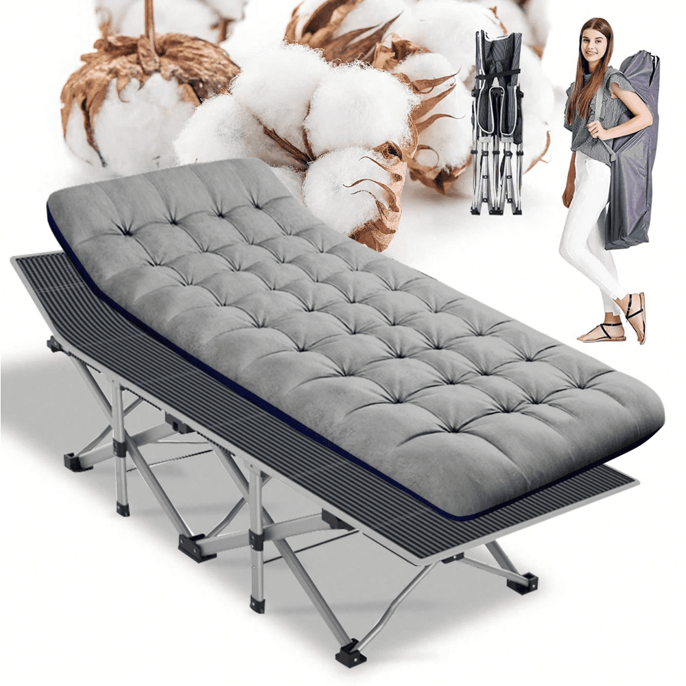 Folding Camping Cot W/Mat For Adults, Heavy Duty Outdoor Bed With Carry ...