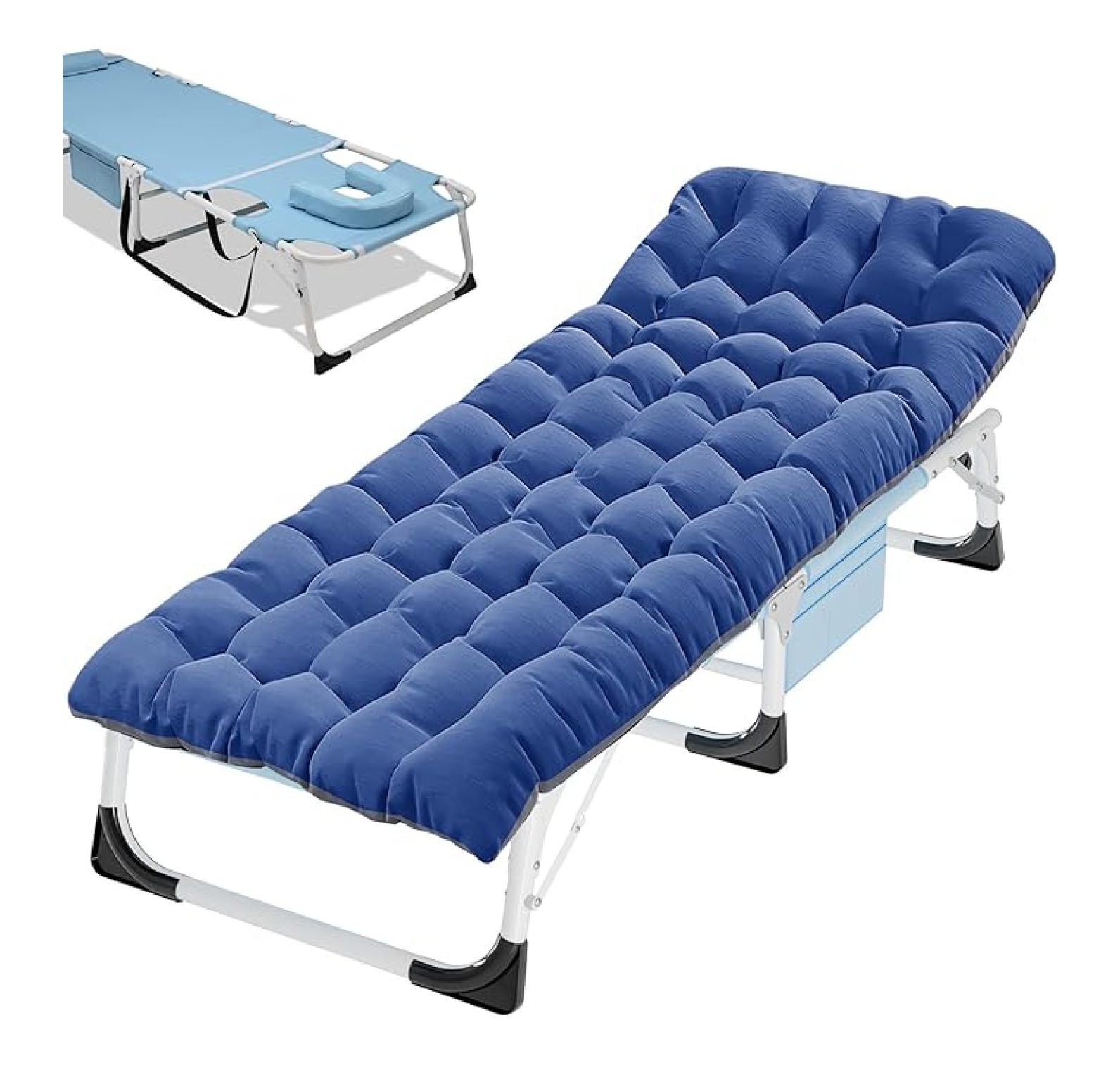 Folding Camping Cot W/Mat for Adults, Adjustable Heavy Duty Outdoor Bed ...