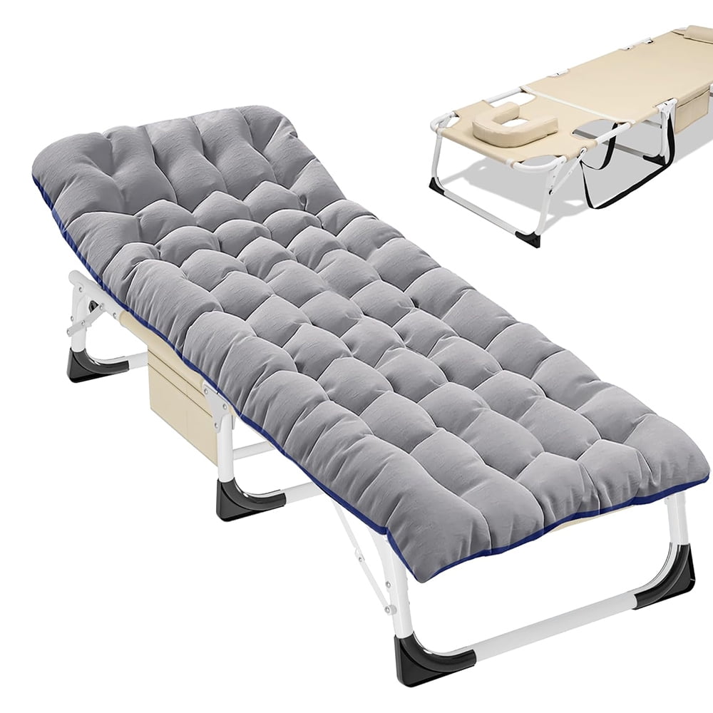 Folding Camping Cot W/Mat for Adults, Adjustable Heavy Duty Outdoor Bed ...