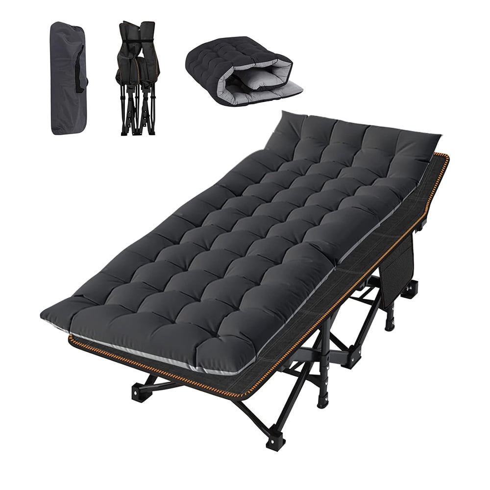 Folding Camping Cot W/Mat for Adults, Heavy Duty Outdoor Bed with Carry ...