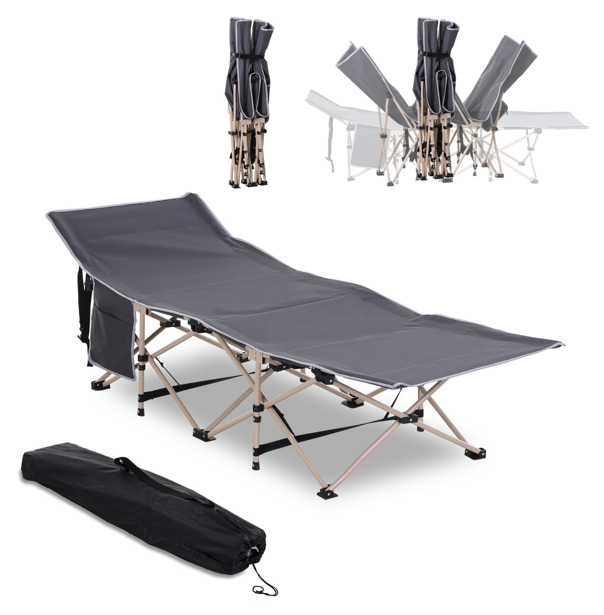 Folding Camping Cot for Adults with Carry Bag, Side Pocket, Outdoor ...