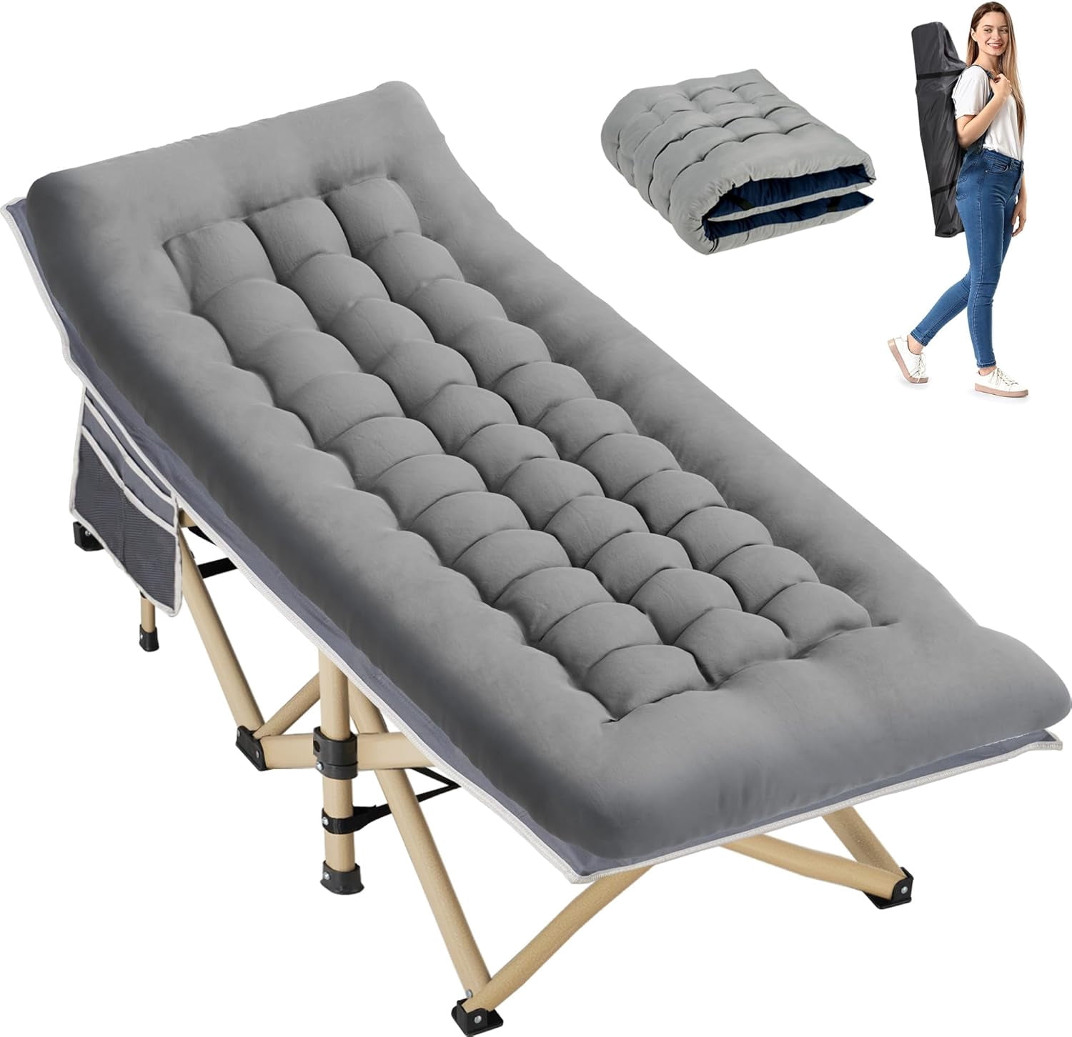 Folding Camping Cot for Sleeping, Portable Cots Adults, Heavy Duty Bed ...